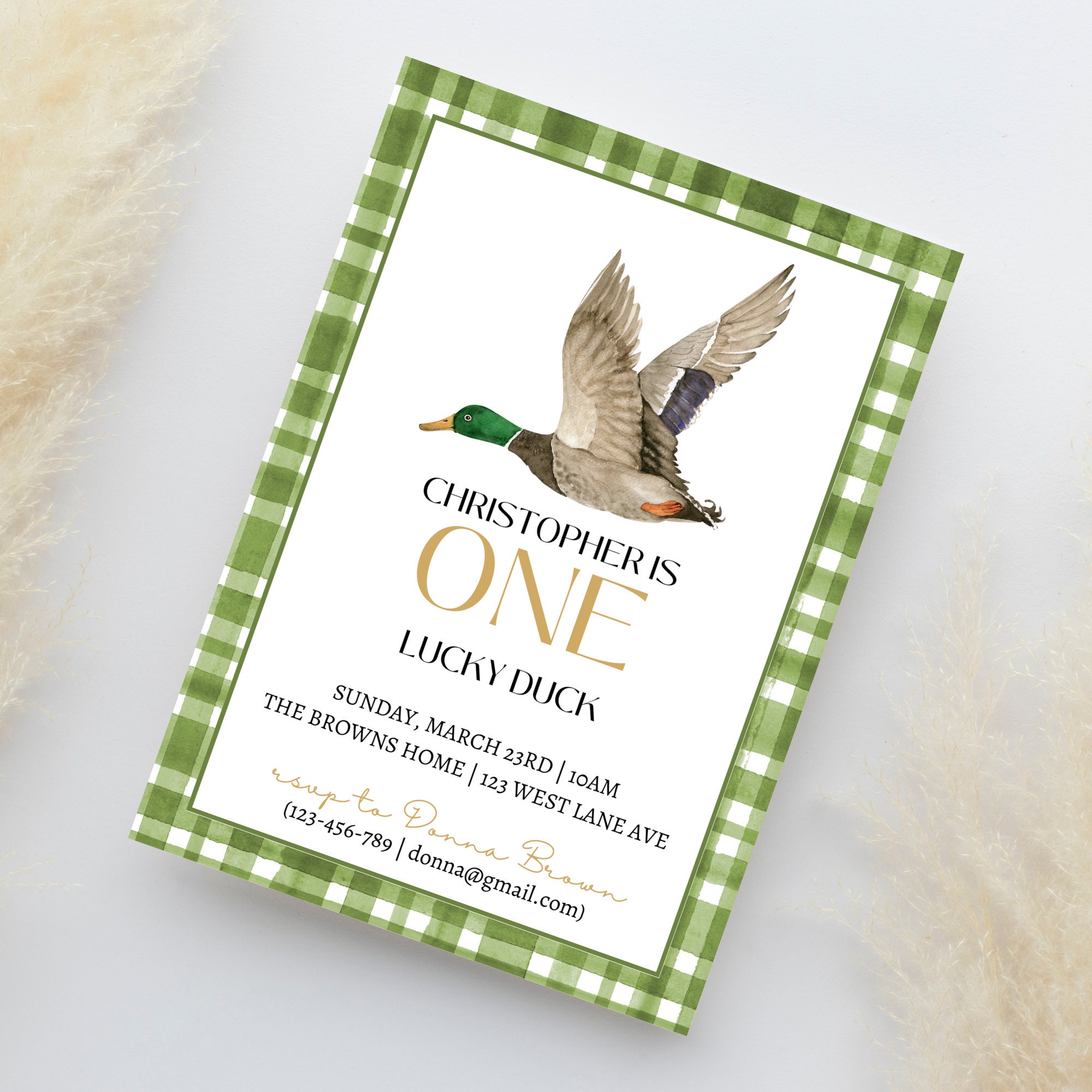 Duck First Birthday Invitation | Editable ONE Lucky Duck Birthday ...