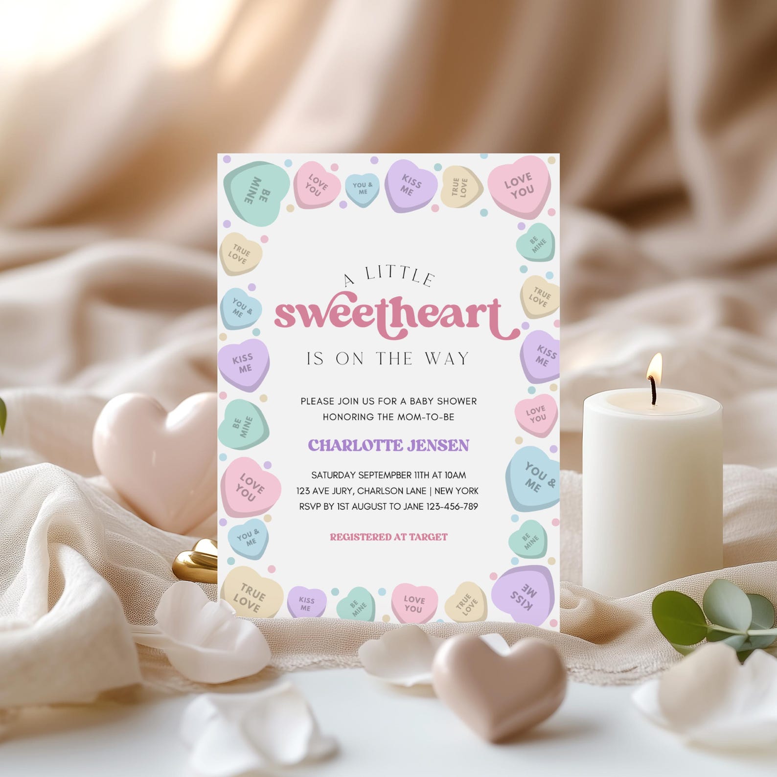 Conversation Hearts Baby Shower Invitation Template, Sweetheart Baby ...