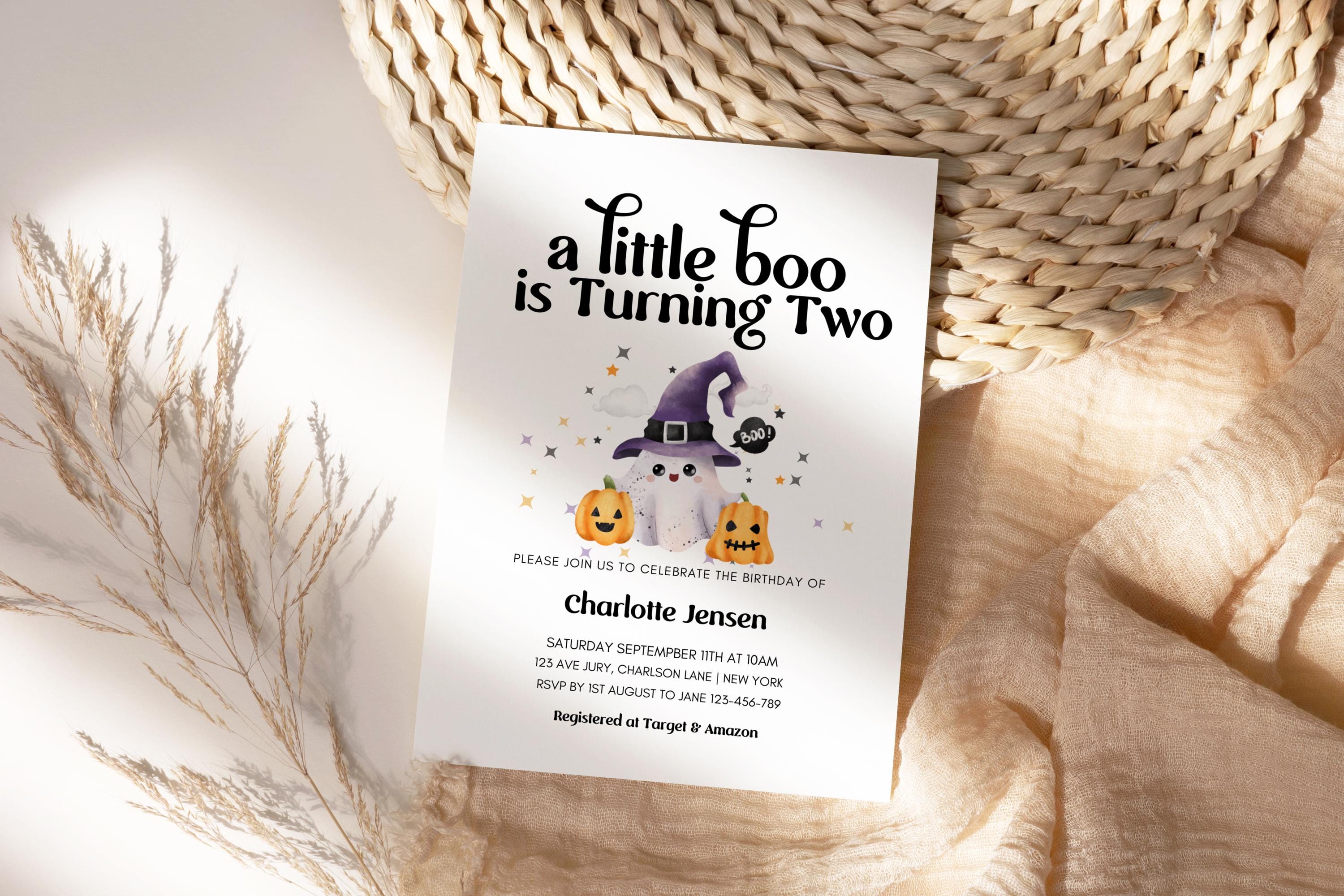 Little Boo Birthday Invitation, a Little Boo is Turning Two, Editable ...