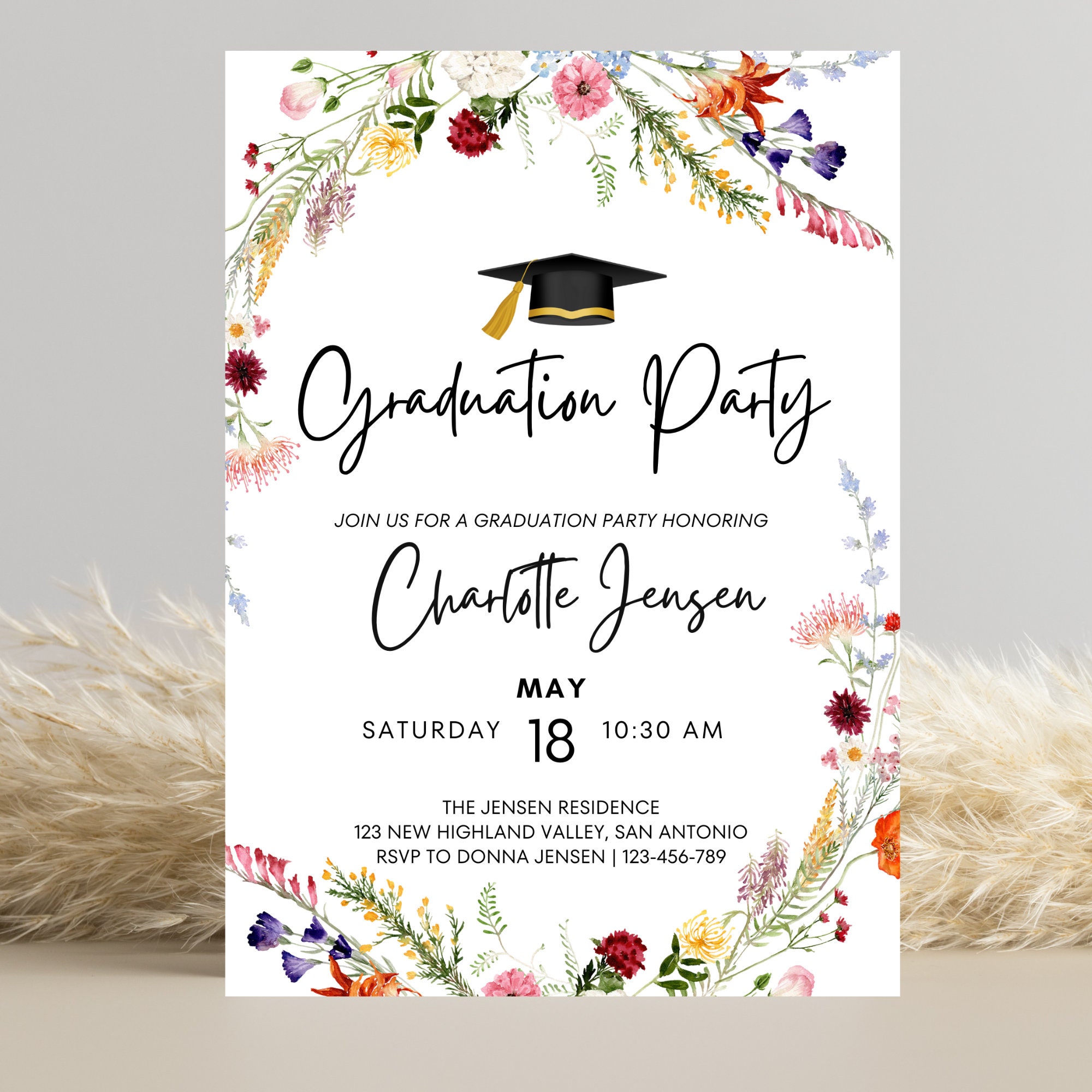 Wildflower Graduation Party Invitation Senior Announcement, Grad ...