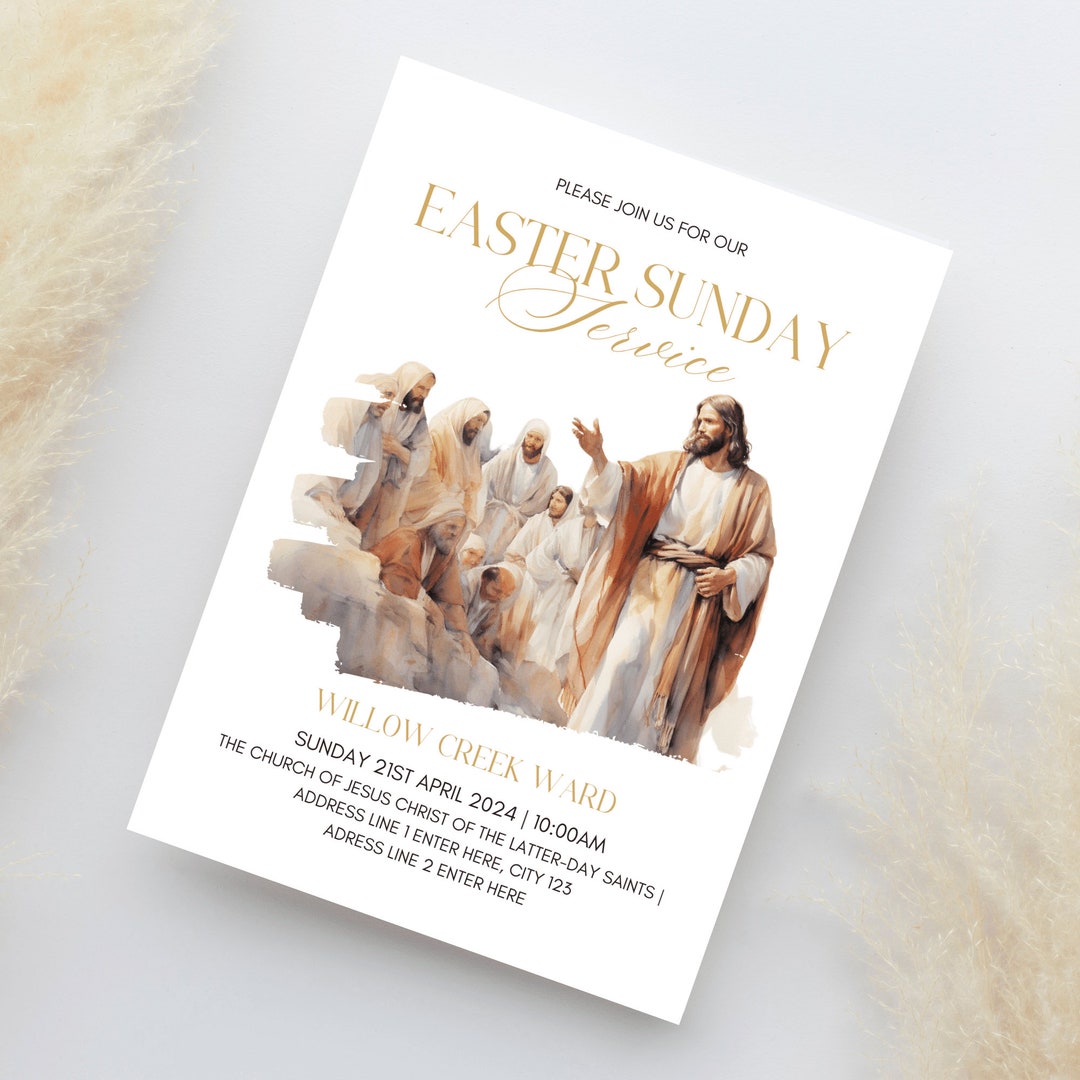 LDS Easter Sunday Service Invitation Template - Minimalistic, He is ...