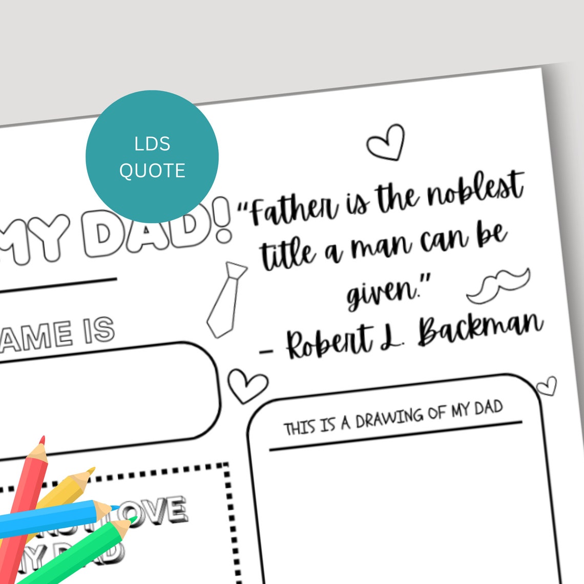 LDS Primary Fathers Day Worksheet, Lds Activity Sheet, Instant Download ...