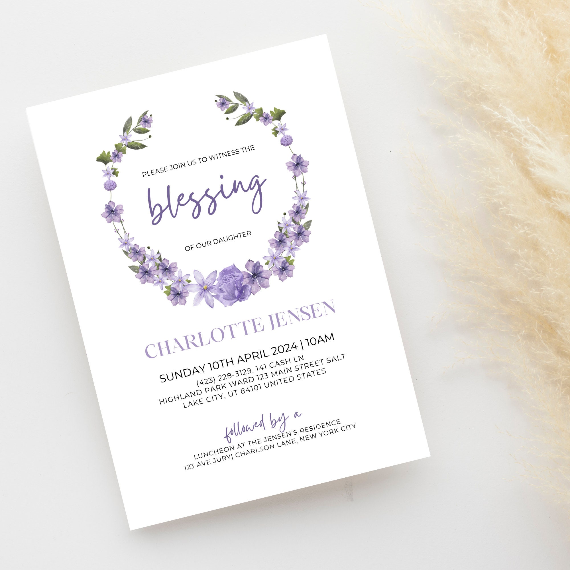 LDS Baby Blessing Invitation Minimalistic Christening Invite Template ...