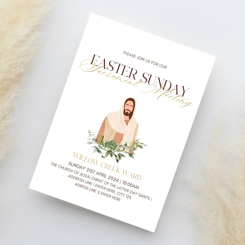 LDS Easter Sunday Sacrament Invitation Template - Minimalistic, He is ...