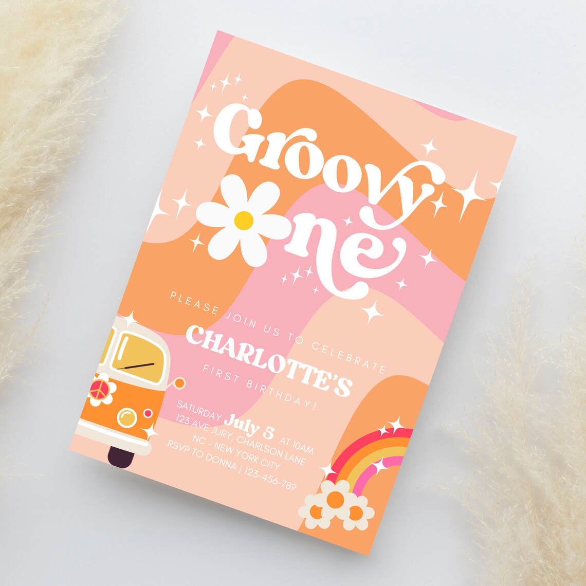 Groovy One First Birthday Invitation Template, Groovy First Birthday ...
