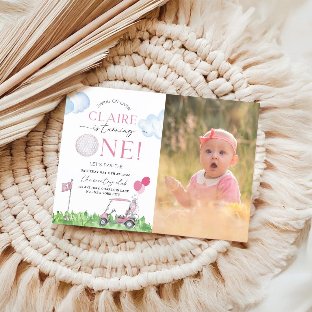 Golf 1st Birthday Party Invitation Template, Golf Birthday, Hole in One ...
