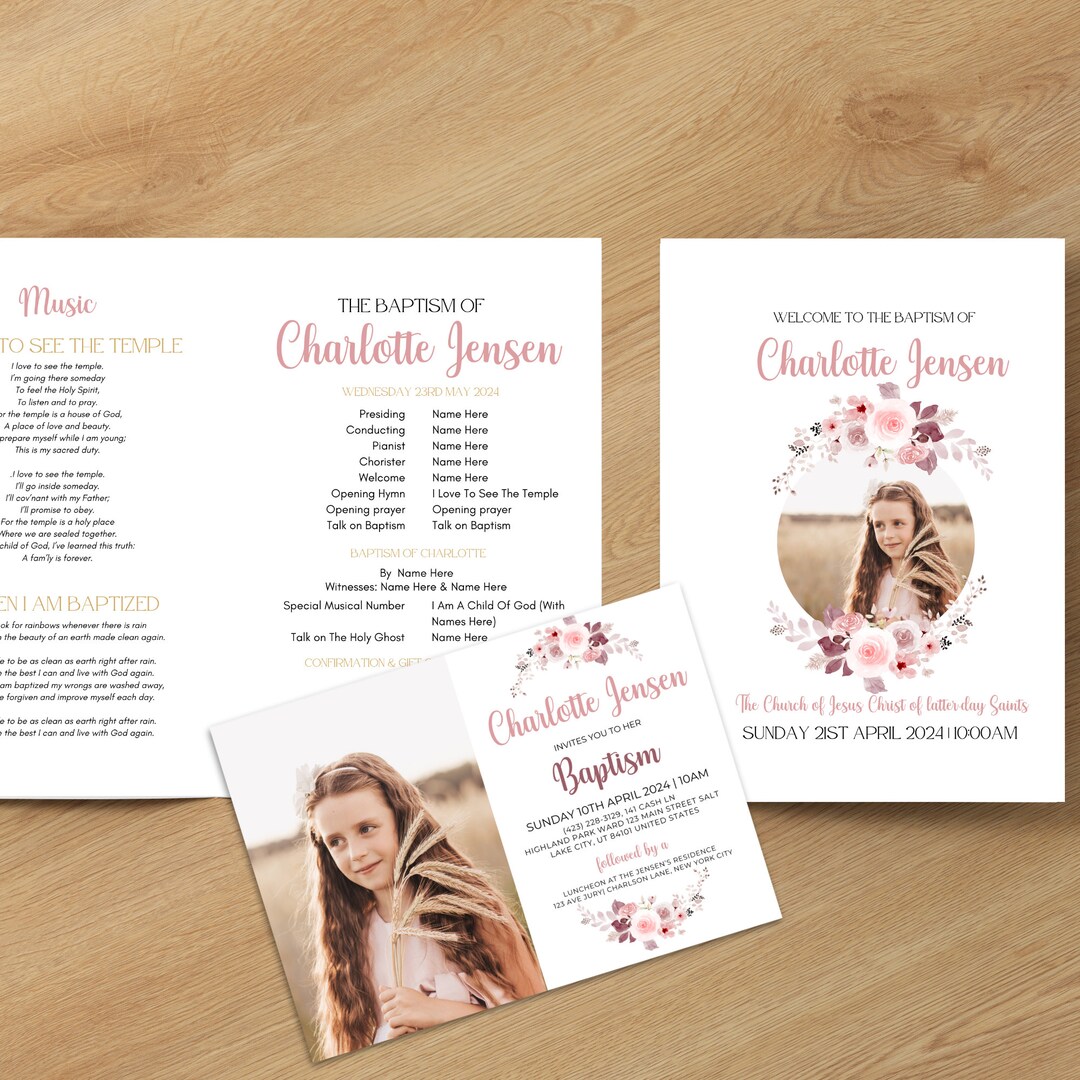 LDS Baptism Program Editable Template - Minimalistic Editable Template ...