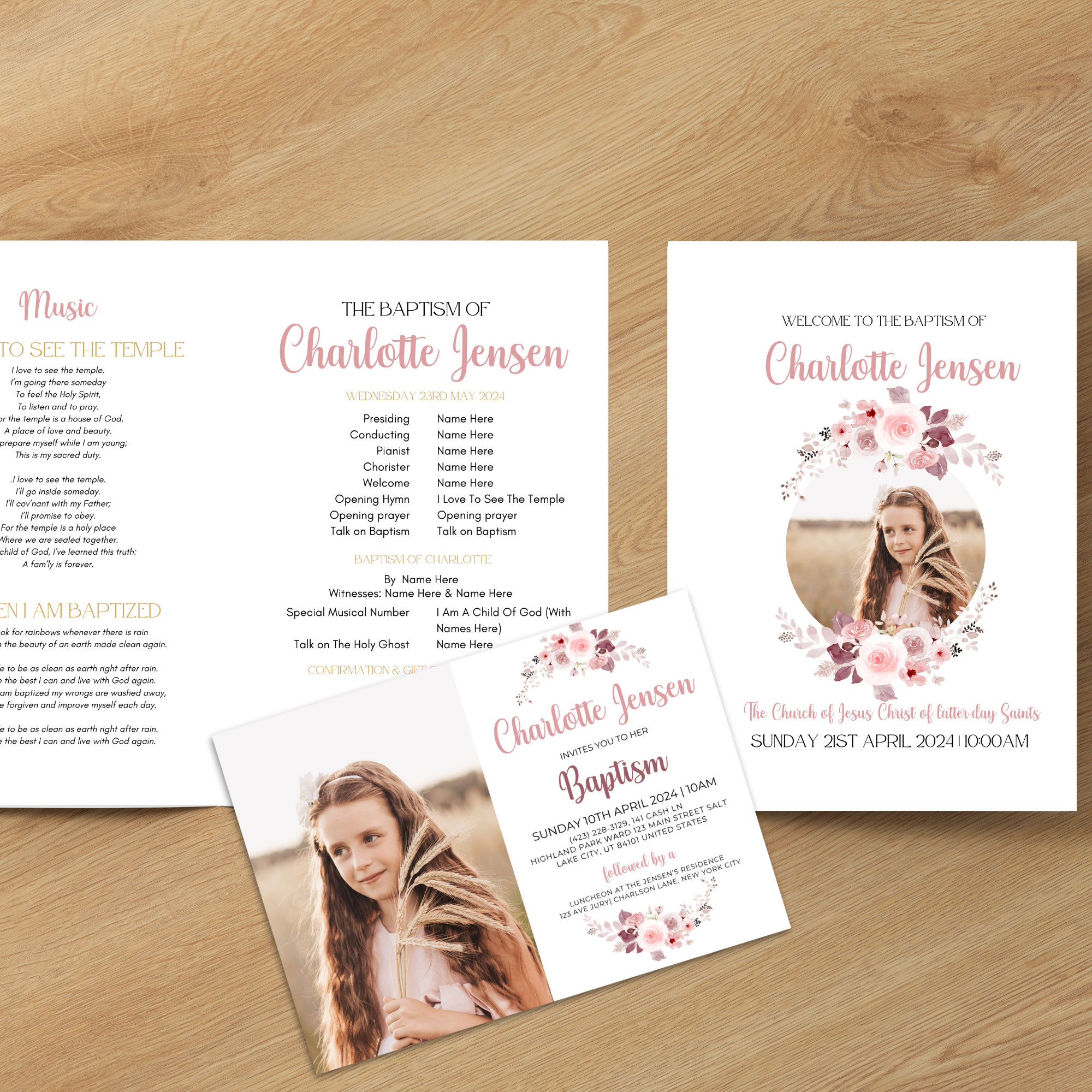 LDS Baptism Program Editable Template - Minimalistic Editable Template ...