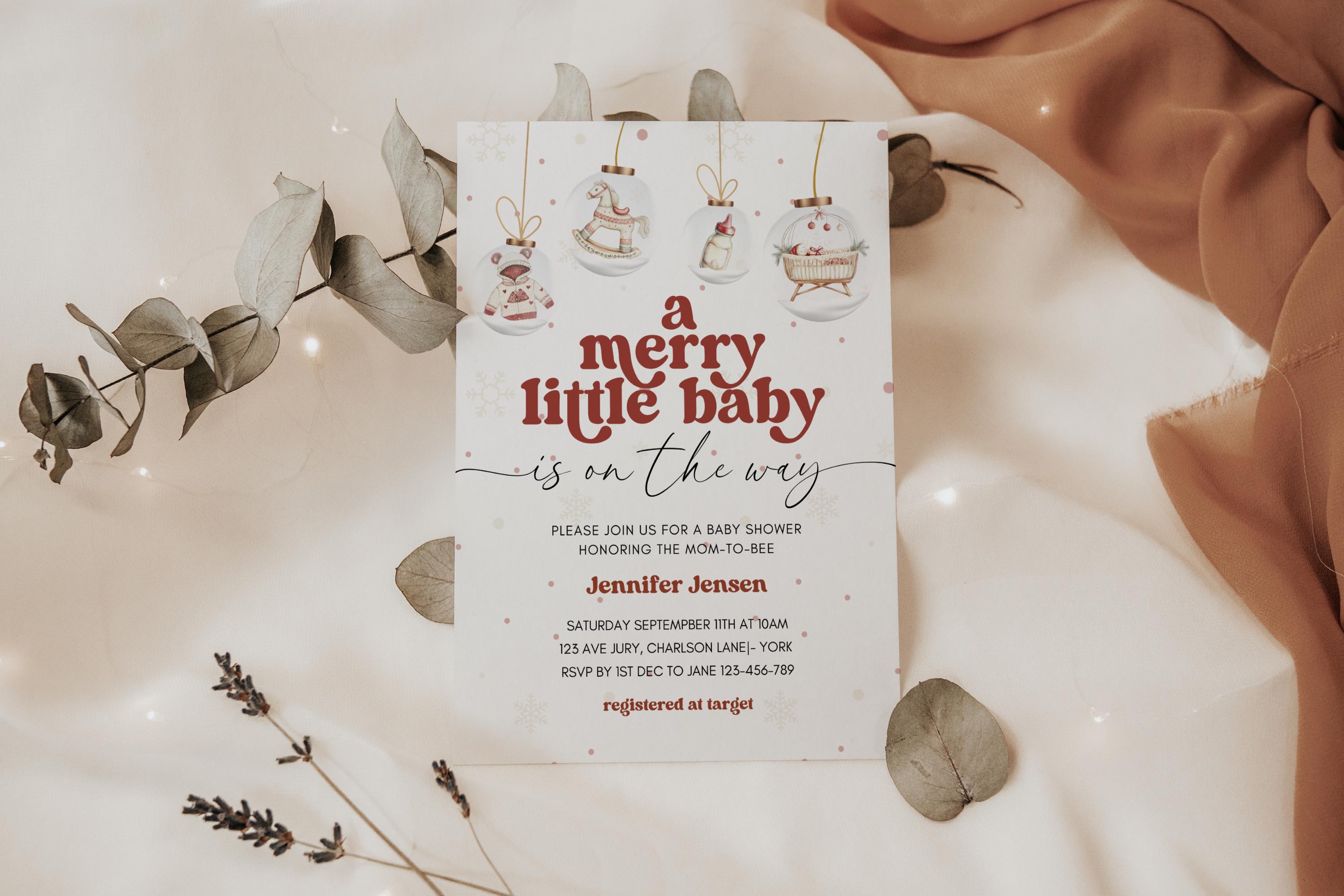 Merry Little Baby Shower Invitation Template, a Merry Little Baby is on ...