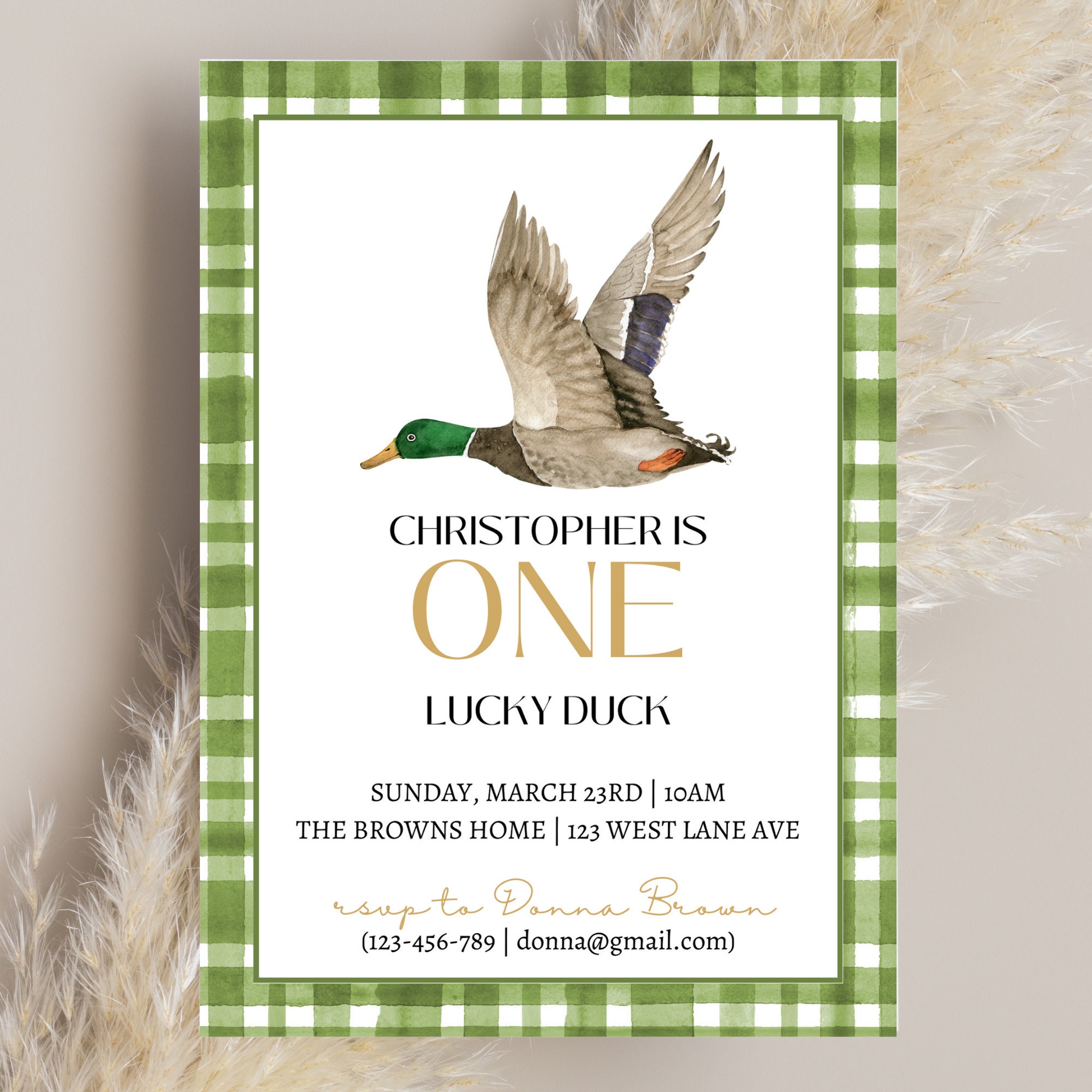 Duck First Birthday Invitation | Editable ONE Lucky Duck Birthday ...