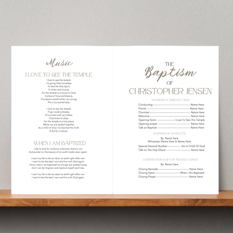 LDS Baptism Program Editable Template - Minimalistic Editable Template ...