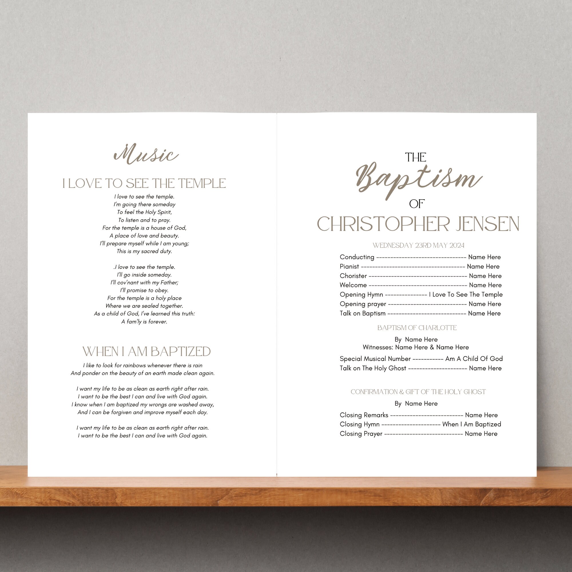 LDS Baptism Program Editable Template - Minimalistic Editable Template ...