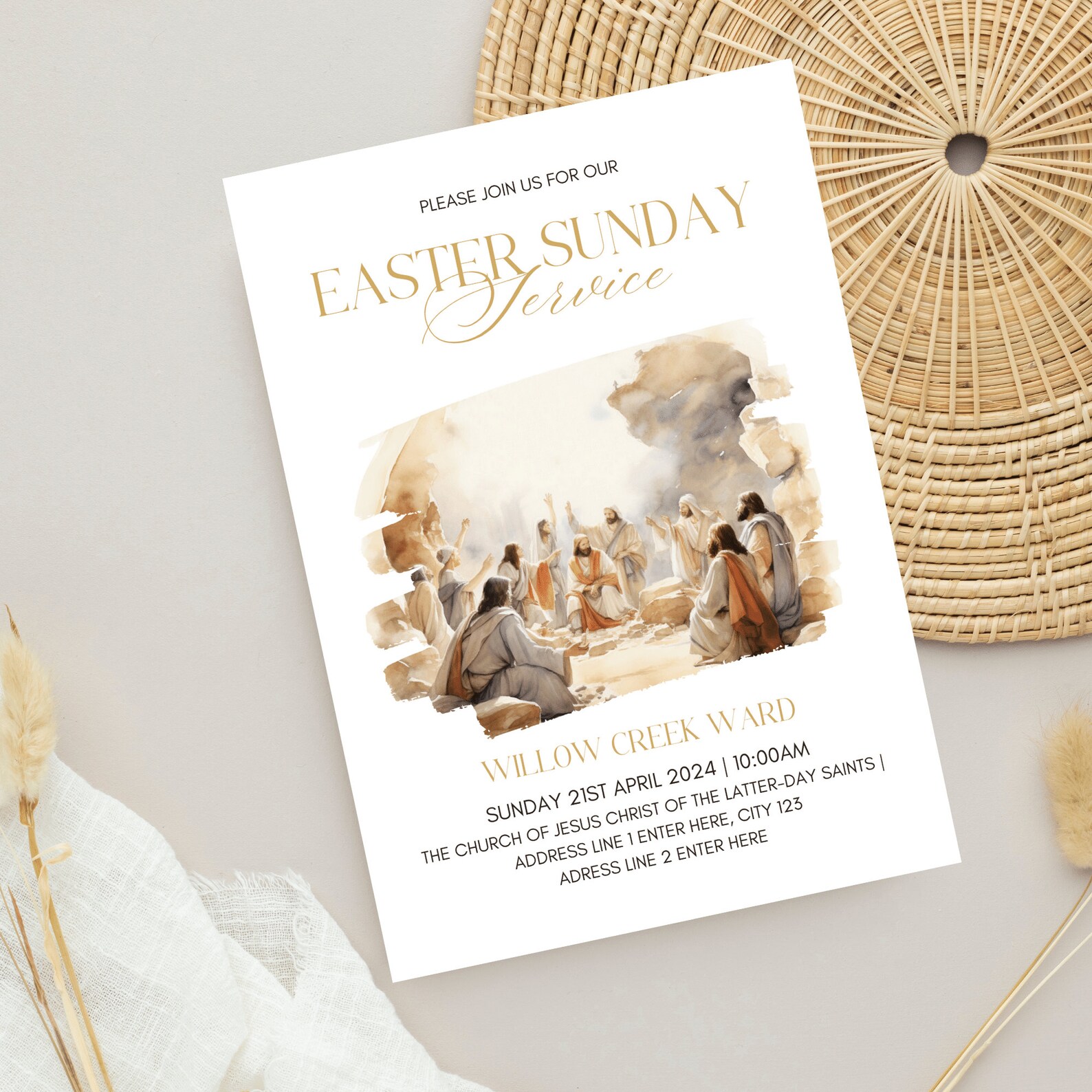 LDS Easter Sunday Service Invitation Template - Minimalistic, He is ...