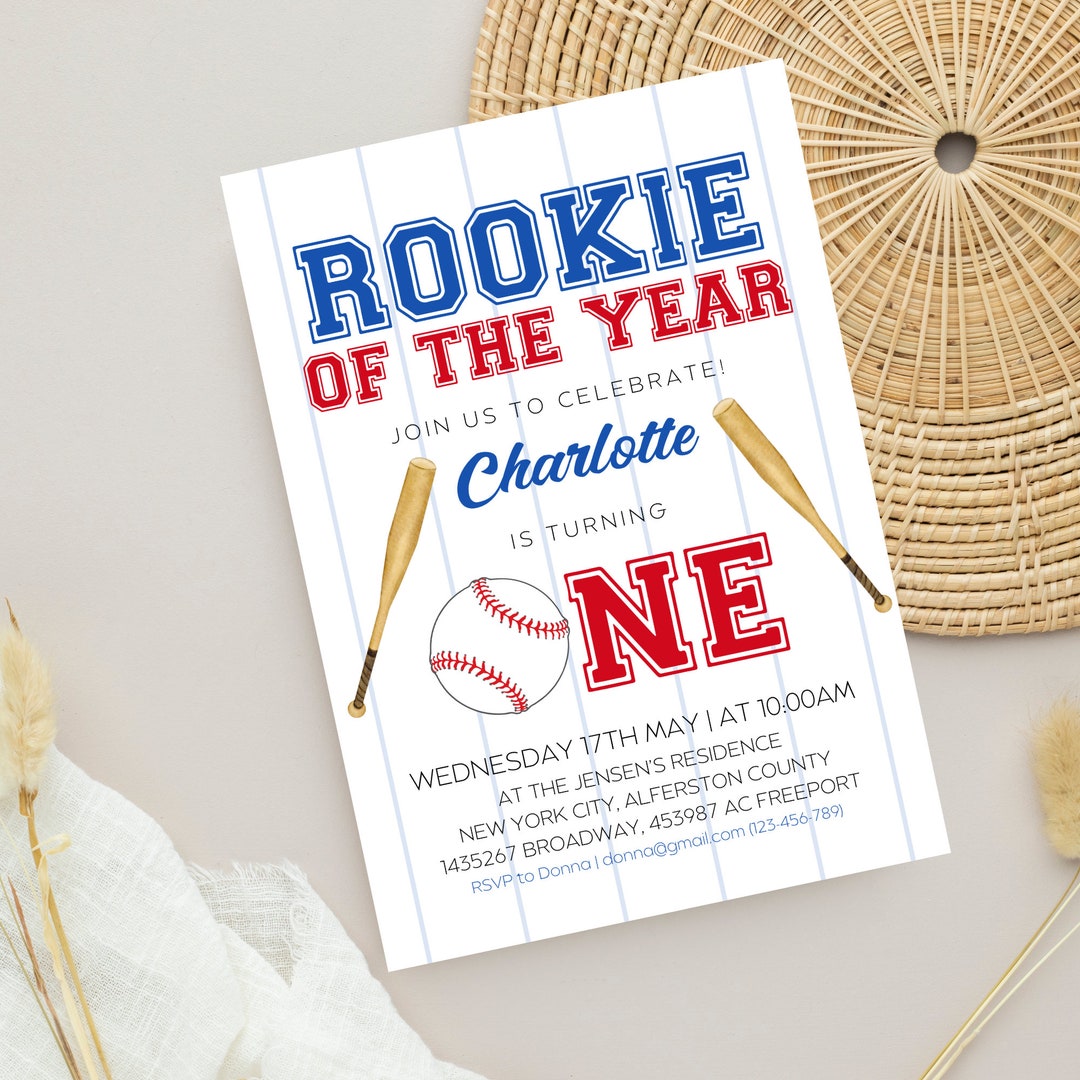 Rookie of the Year First Birthday Invite Boy Baseball Invite, First ...