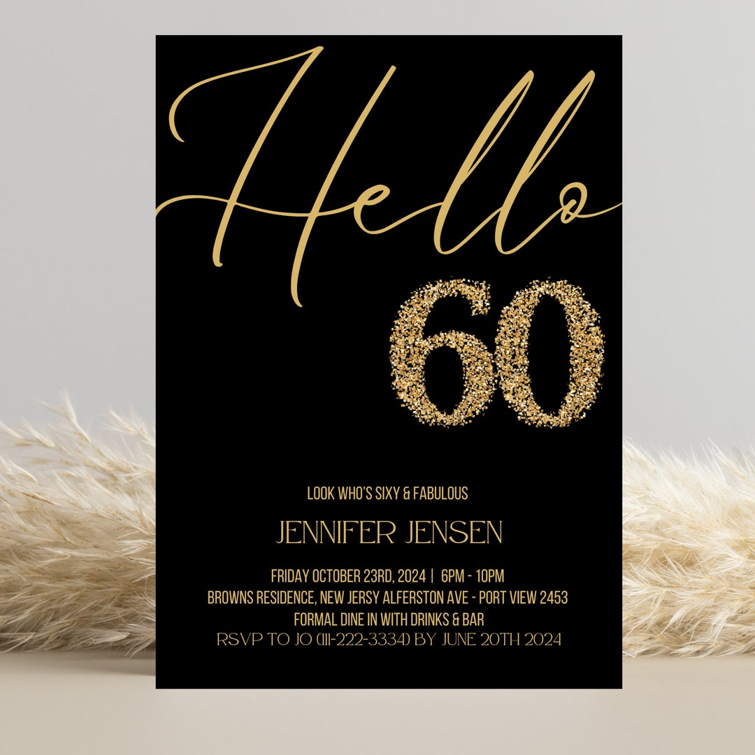 Black and Gold 60th Invitation Template - Minimalistic Elegant ...