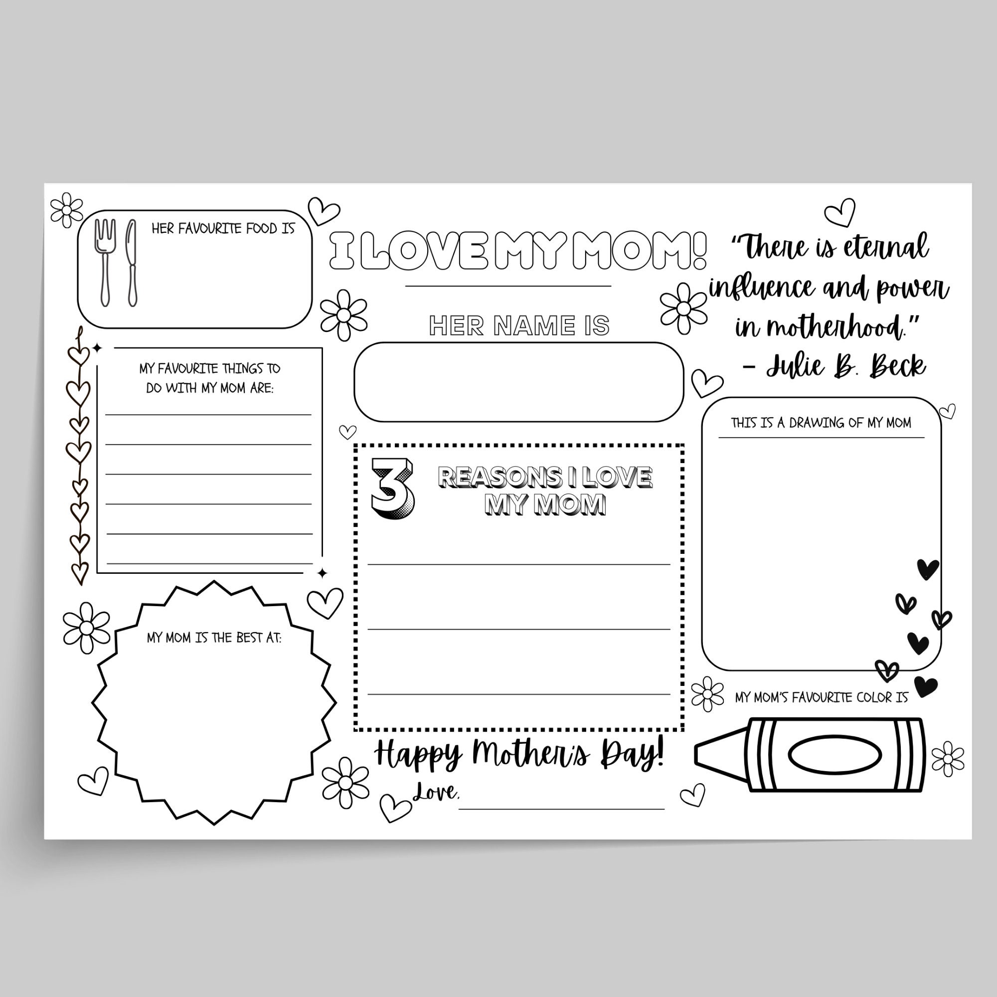 LDS Primary Mothers Day Worksheet, Lds Activity Sheet, Instant Download ...