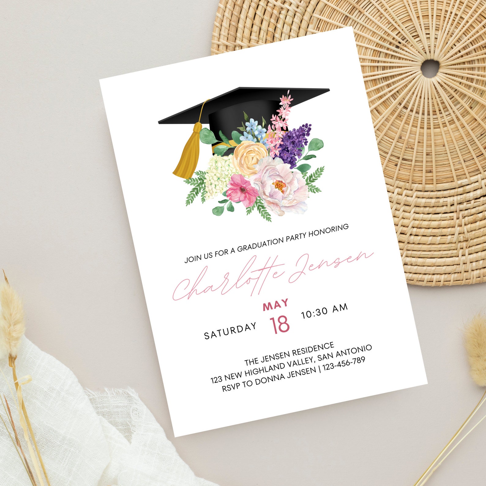 Floral Bunch Graduation Party Invitation - Senior Announcement, Grad ...