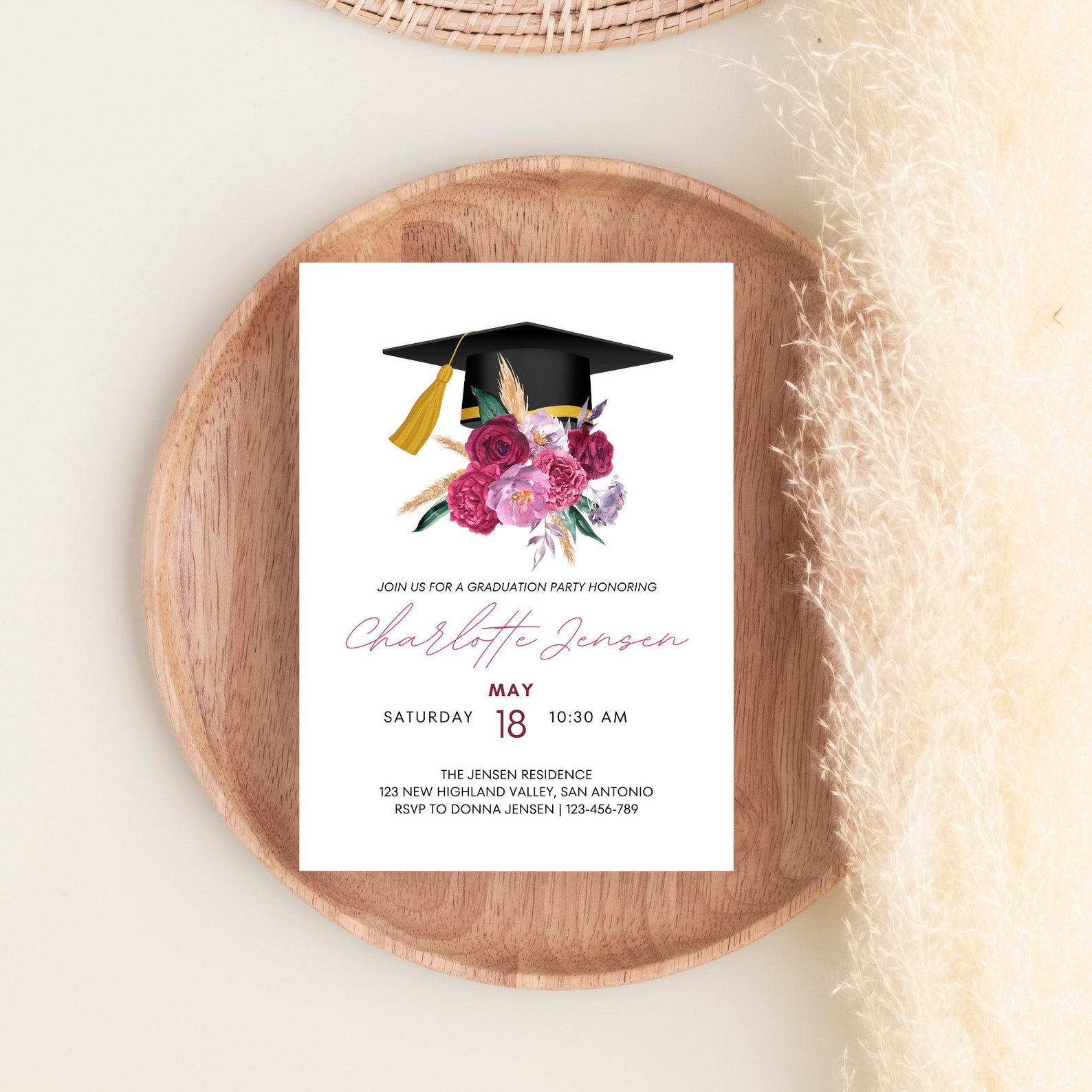 Boho Minimalist Graduation Party Invitation Senior Announcement, Grad ...