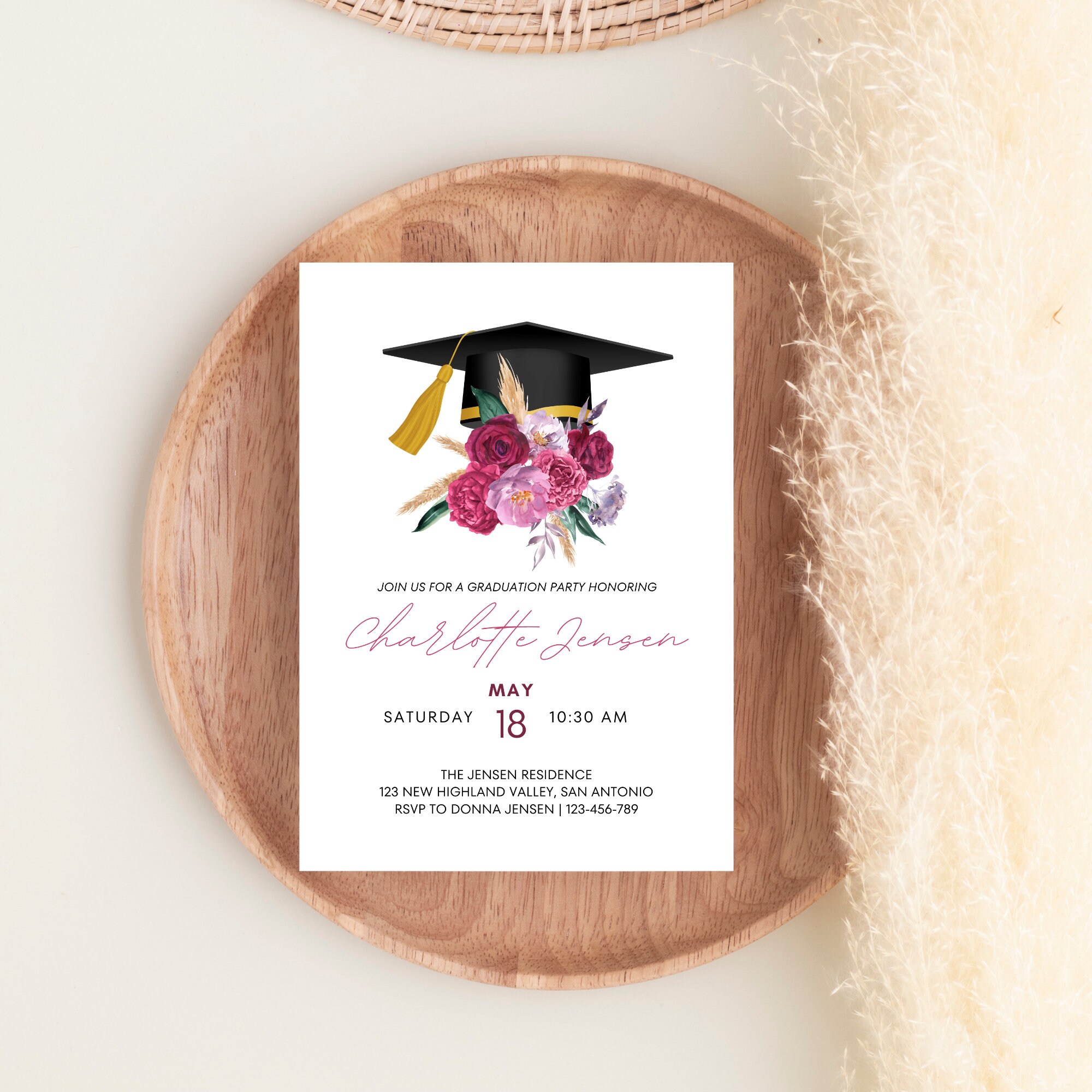 Boho Minimalist Graduation Party Invitation Senior Announcement, Grad ...