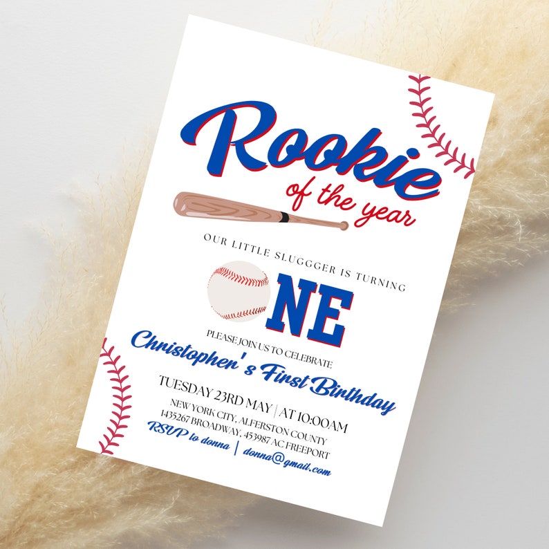 Rookie of the Year First Birthday Invite - Boy Baseball Invite, First ...