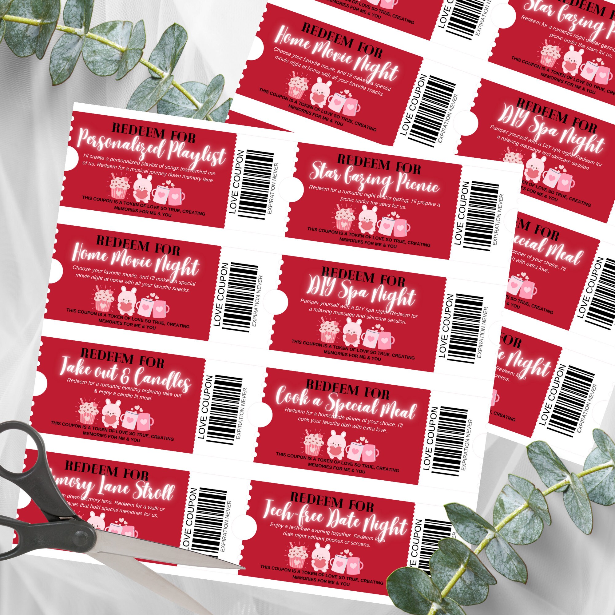 Couples Valentines Love Coupons Template - Editable & Printable, Gift ...