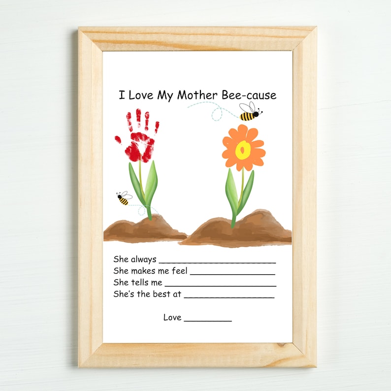 Handprint Mother's Day Craft, Bee Flower Gift (instant Download) - Etsy