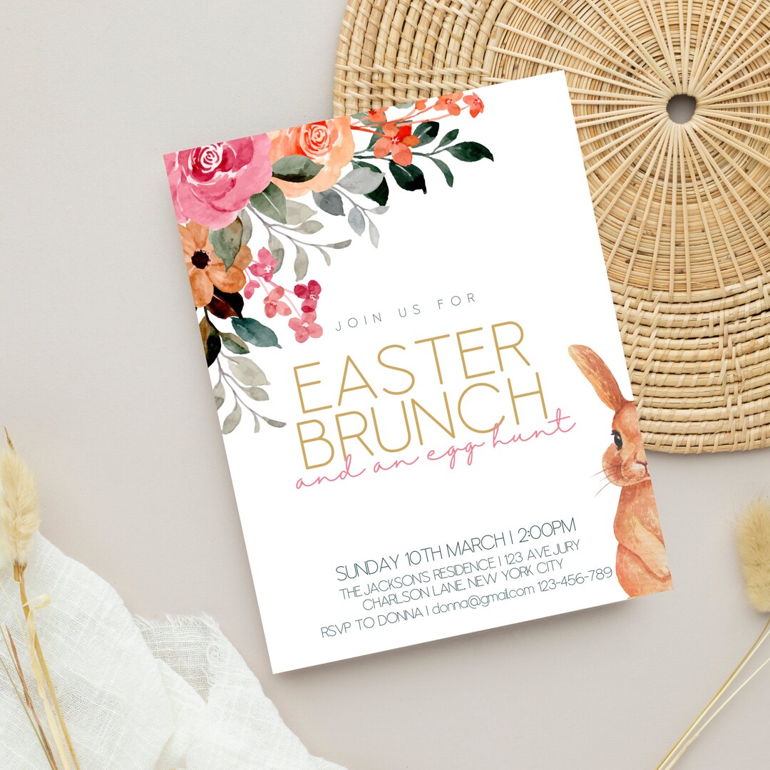 Easter Brunch Invitation Template - Easter Holiday Brunch and Egg Hunt ...