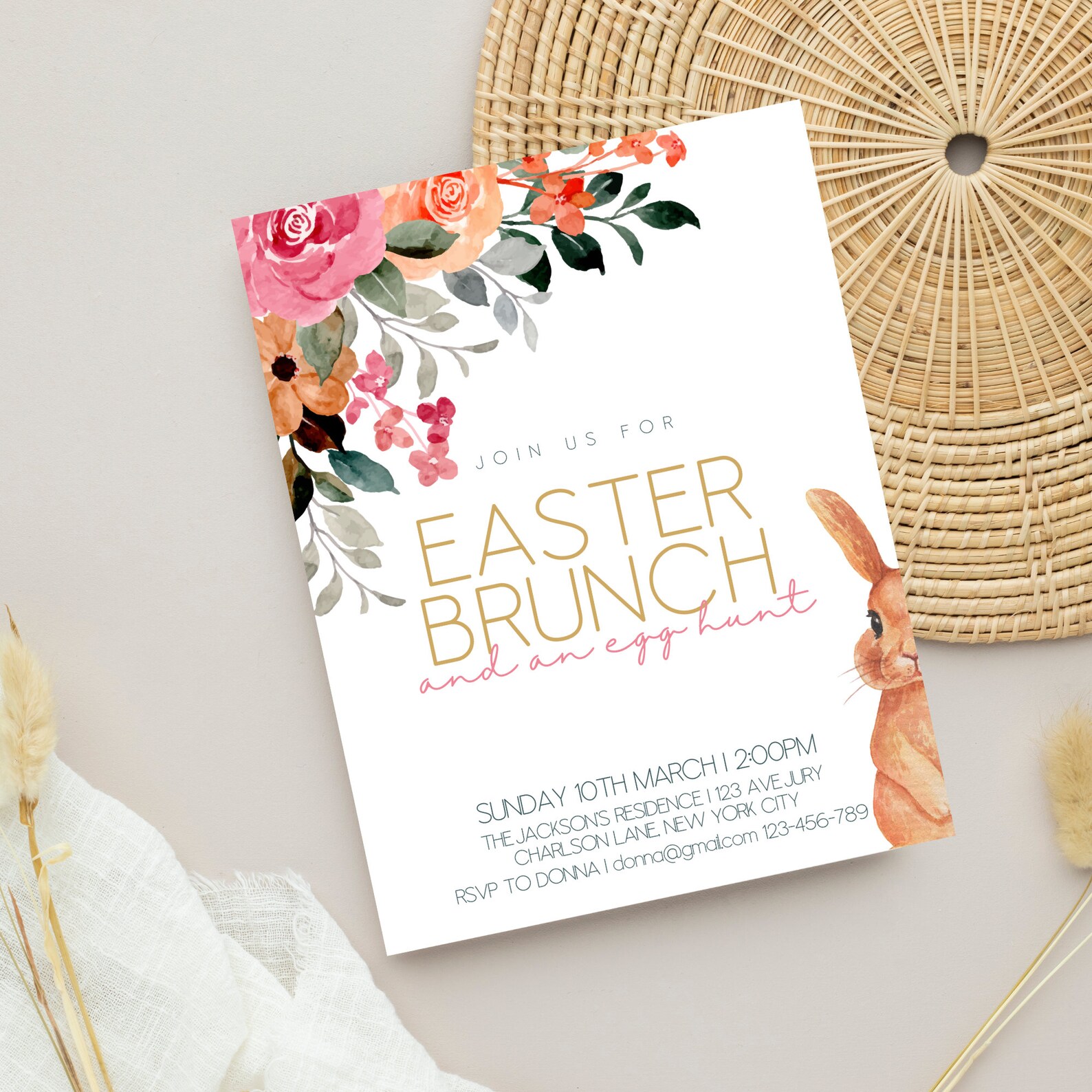 Easter Brunch Invitation Template - Easter Holiday Brunch and Egg Hunt ...