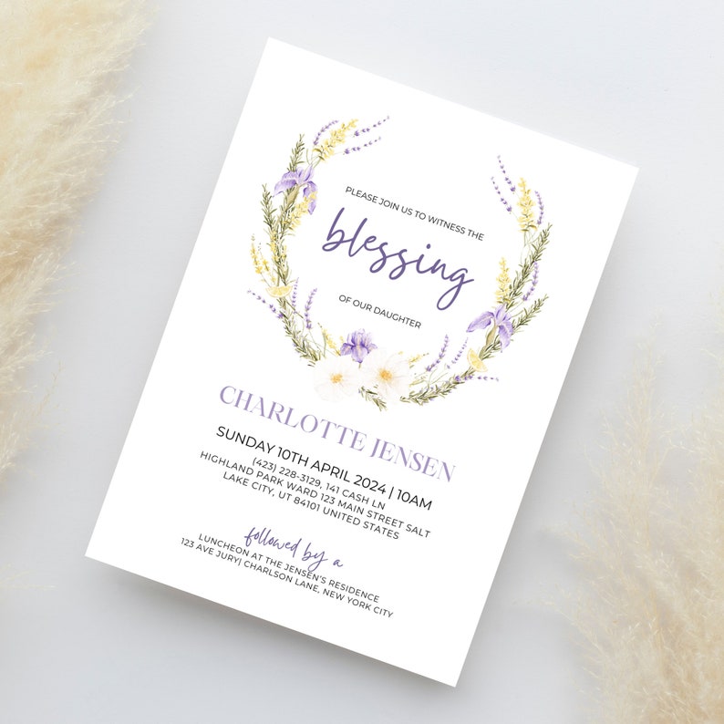 LDS Baby Blessing Invitation Minimalistic Christening Invite Template ...