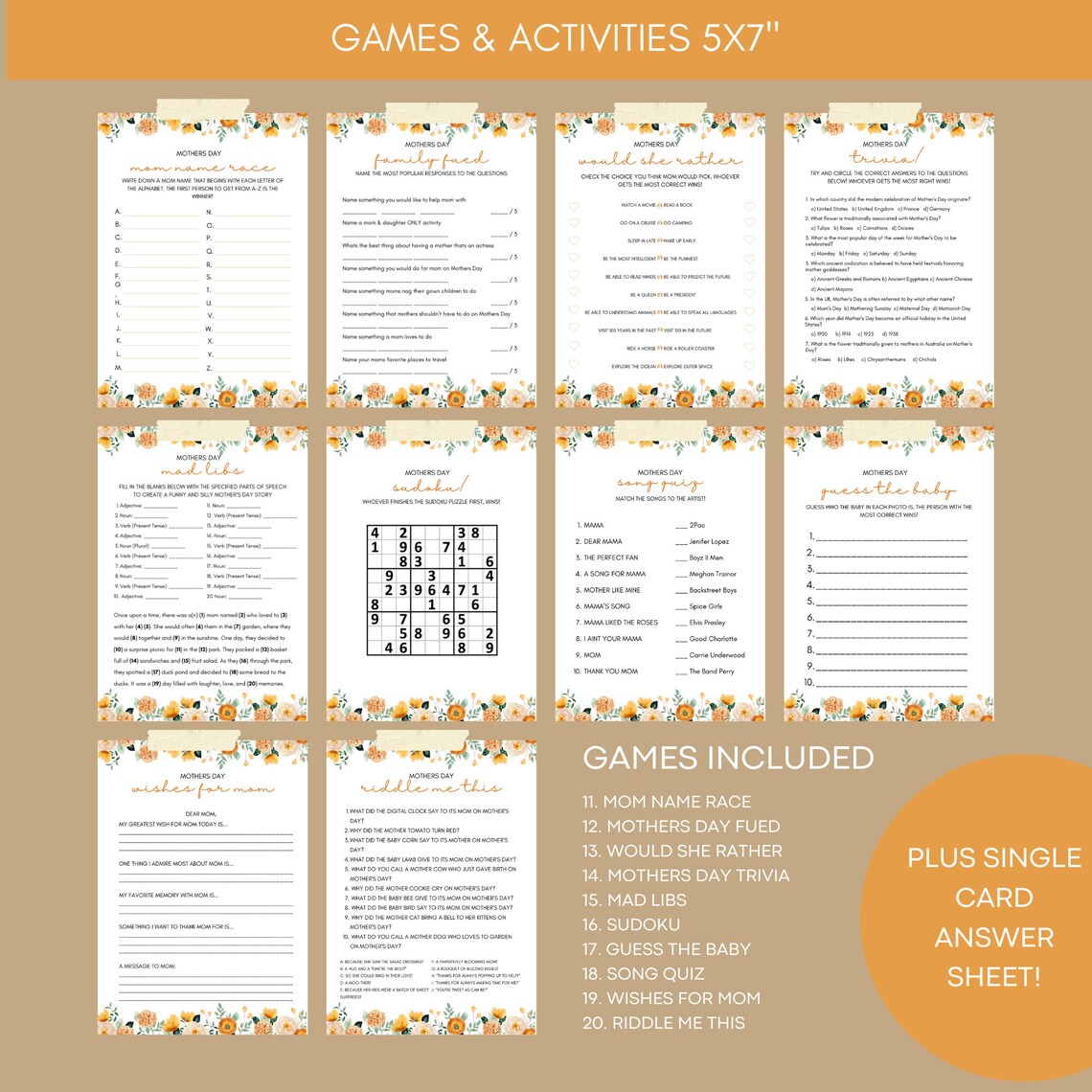 Mother's Day Games Bundle Templates - Editable Games Bundle, Mothers ...
