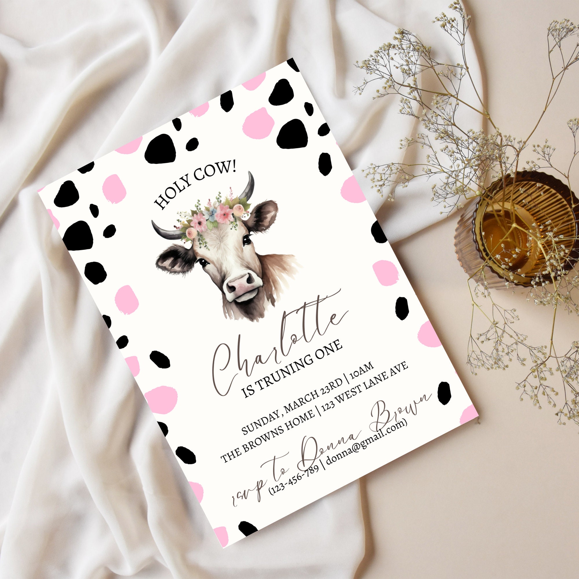 Cow Birthday Invitation Template - Cow Themed Invitation Editable and ...