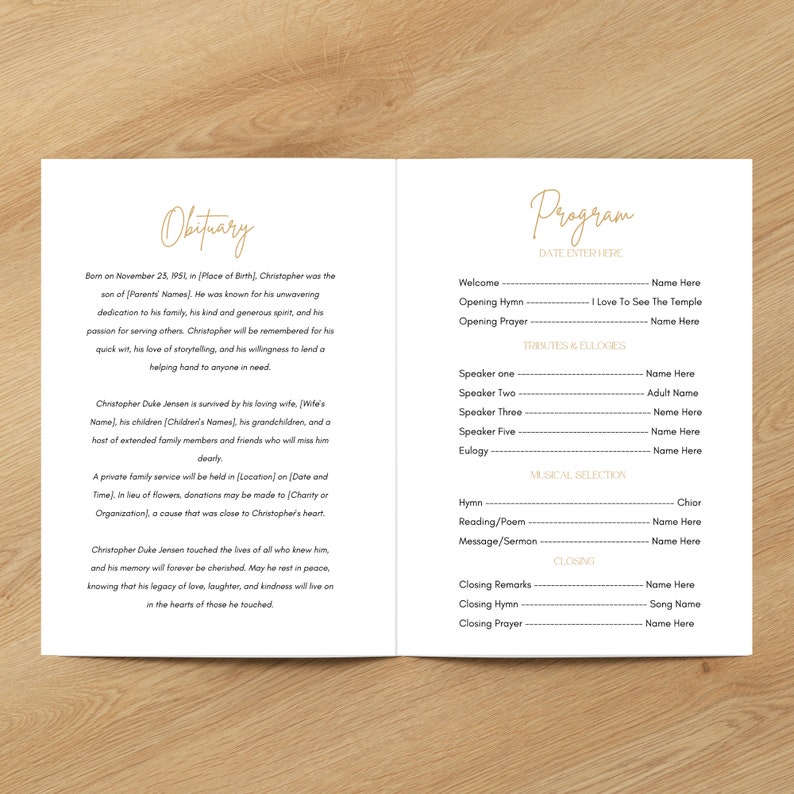 Funeral Program Template Obituary Template, Order of Service ...