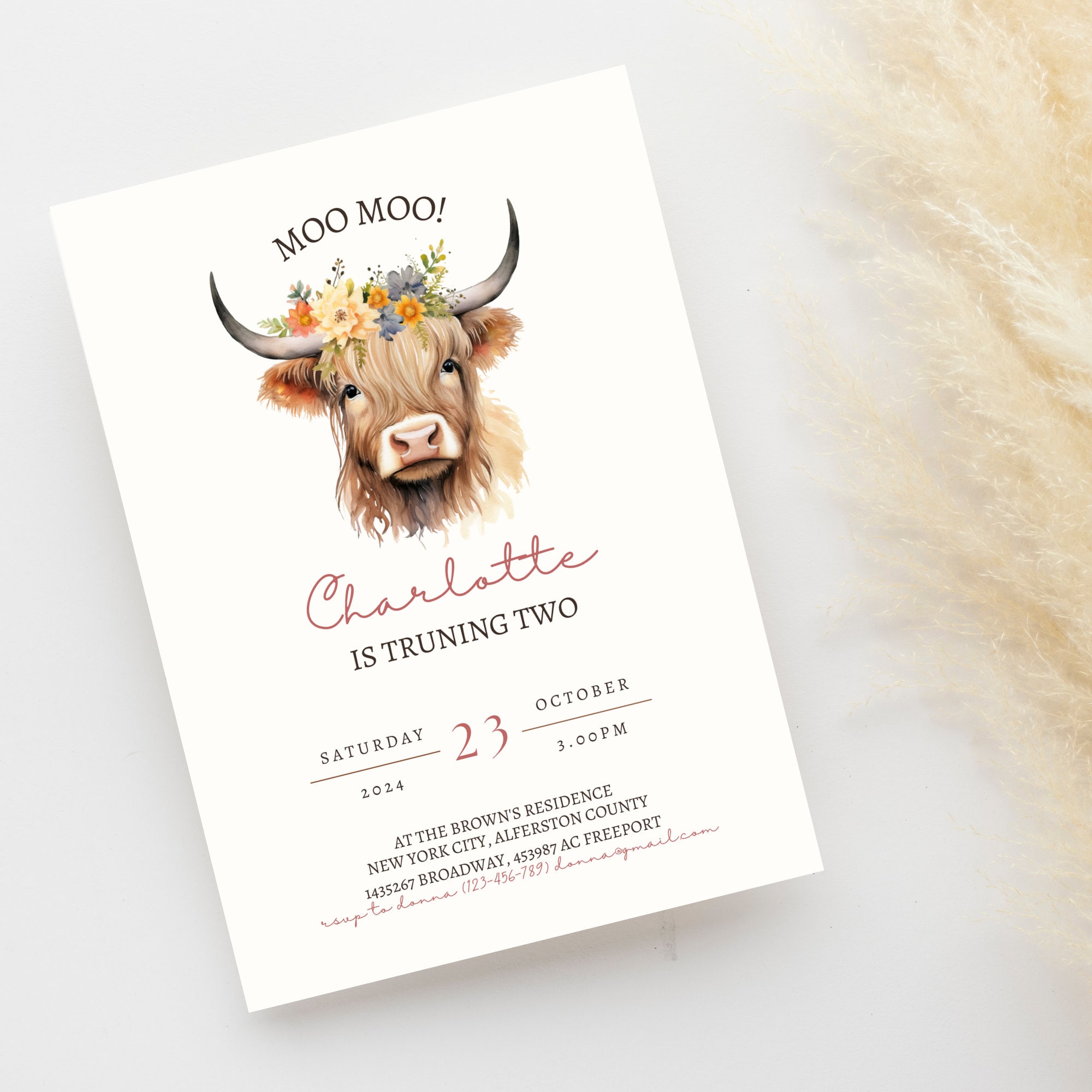 Highland Cow Birthday Invitation Template - Cow Themed Invitation ...