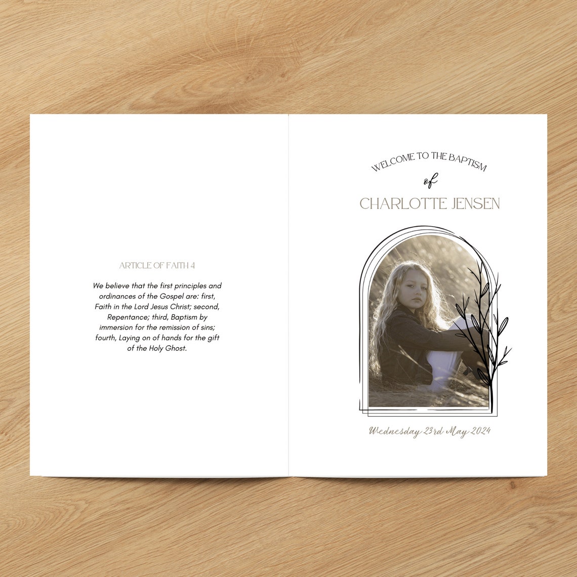 LDS Baptism Program Editable Template Minimalistic Editable Template ...