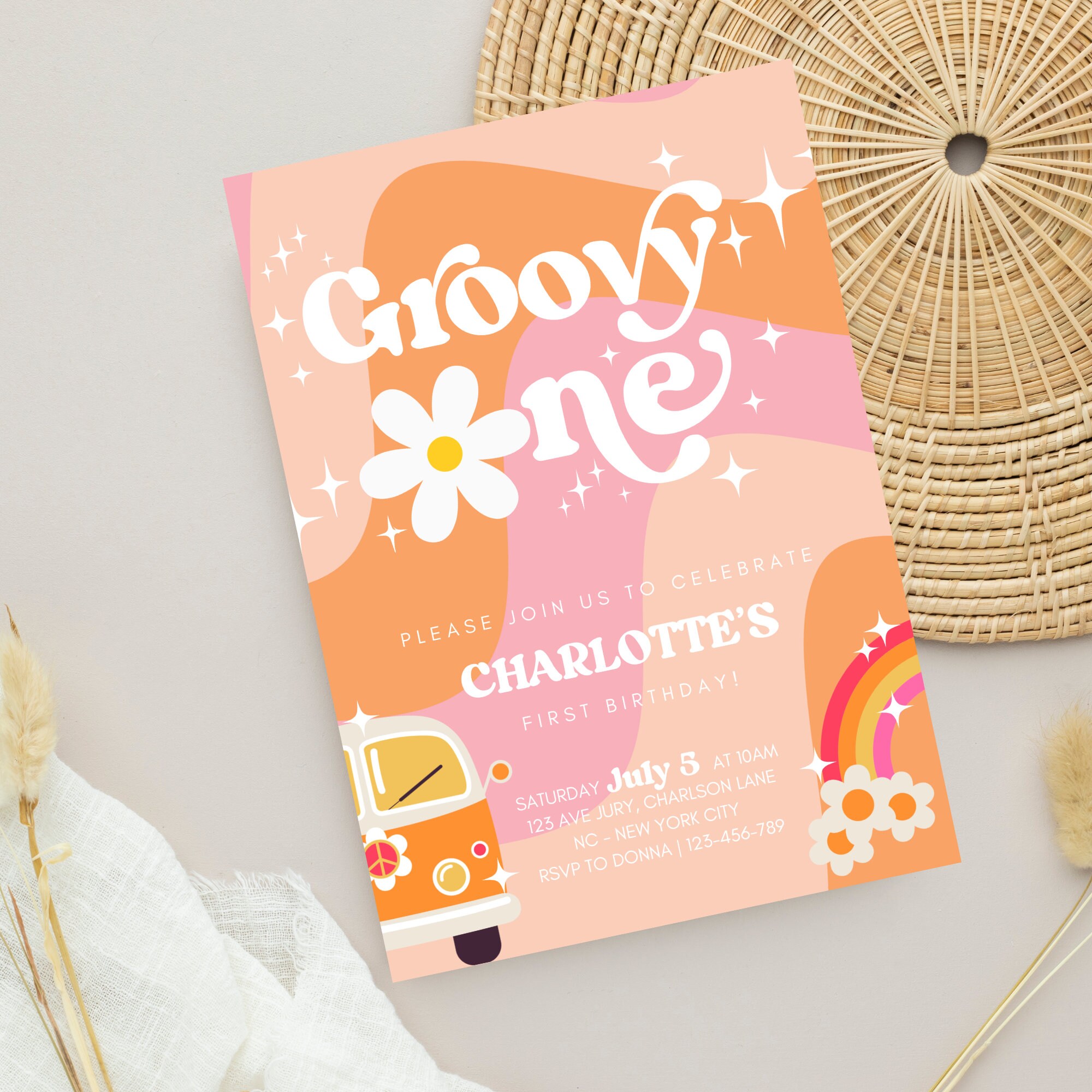 Groovy One First Birthday Invitation Template, Groovy First Birthday ...