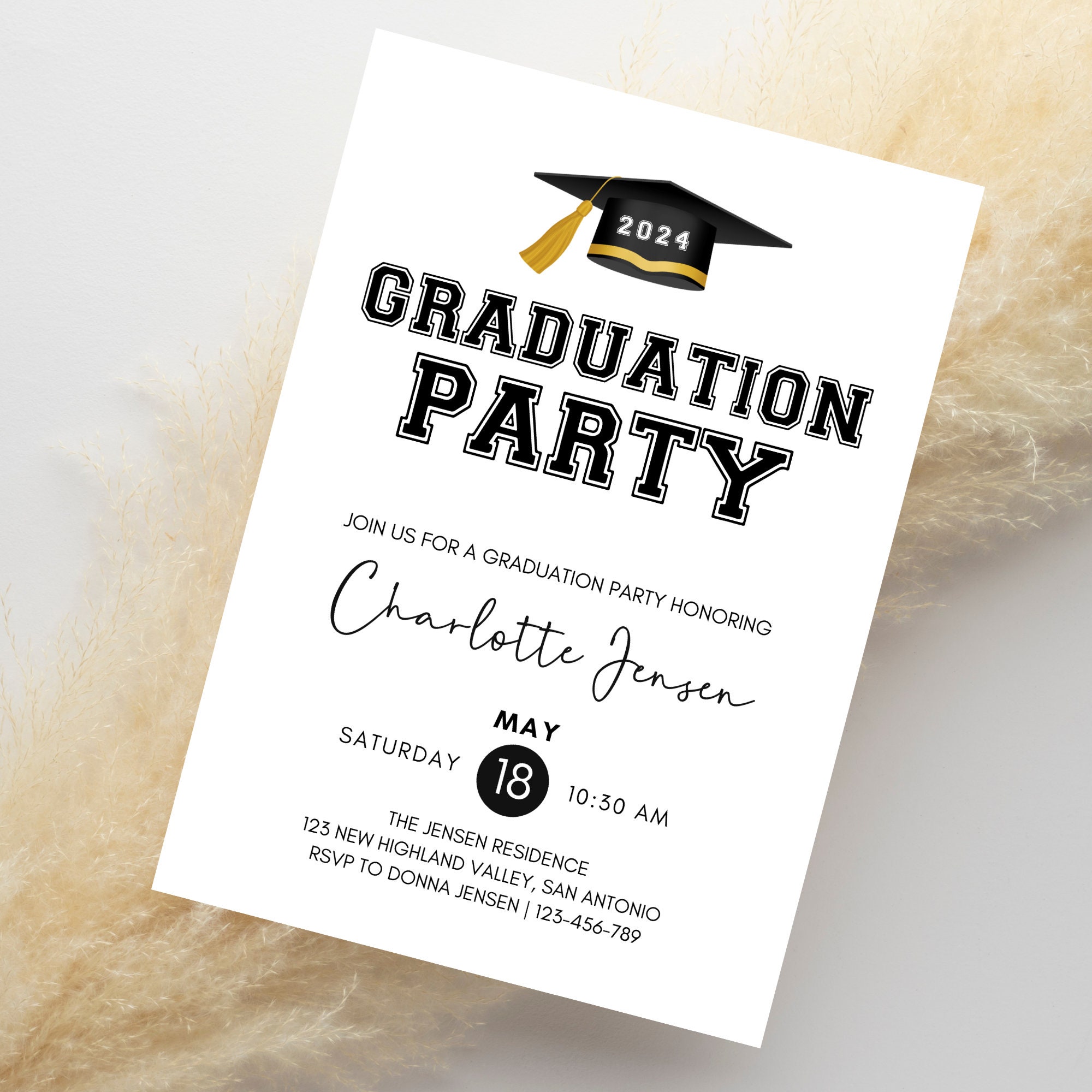 Minimalistic Graduation Party Invitation Senior Announcement, Grad ...