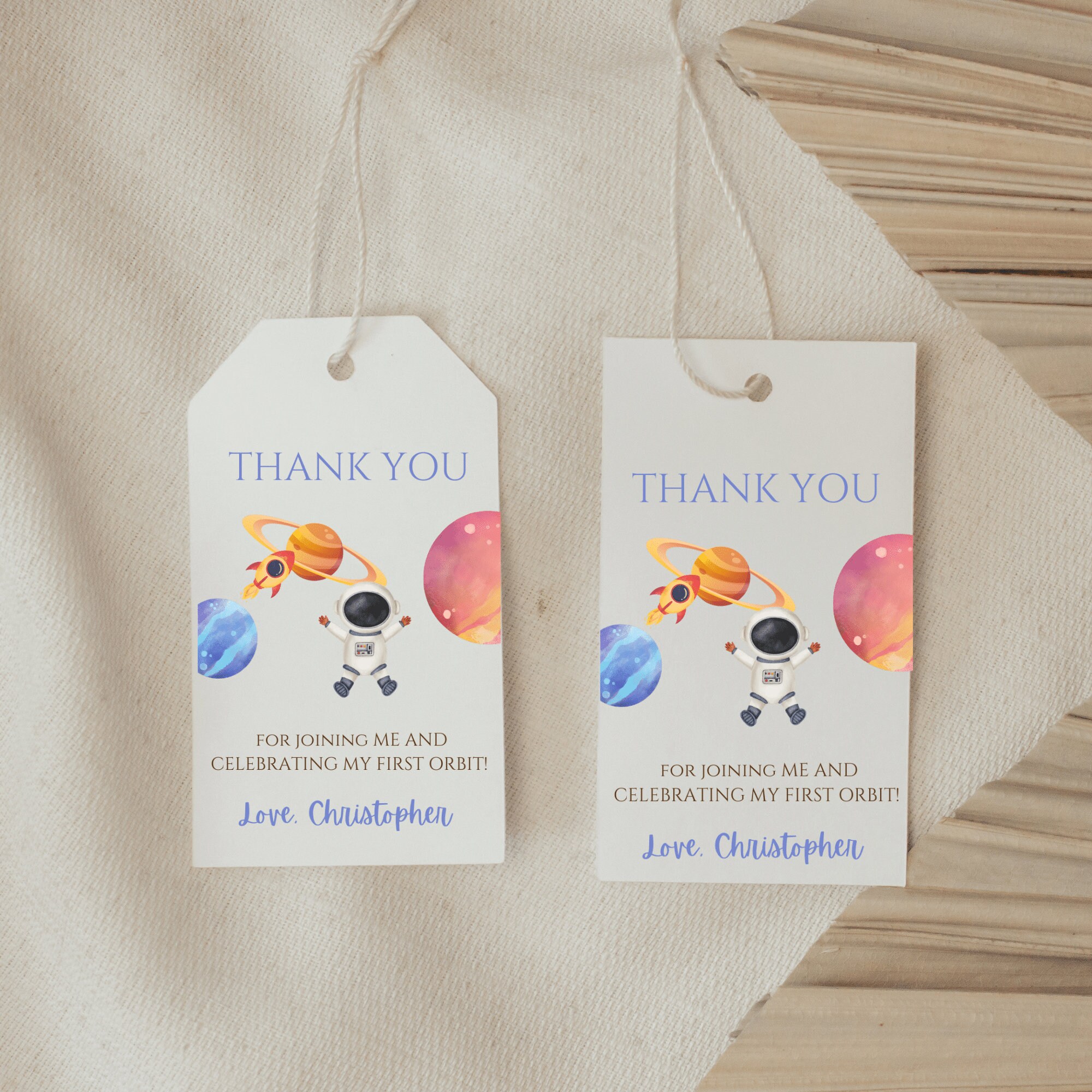 Outer Space Themed First Birthday Tag Templates Our Little Astronomer ...