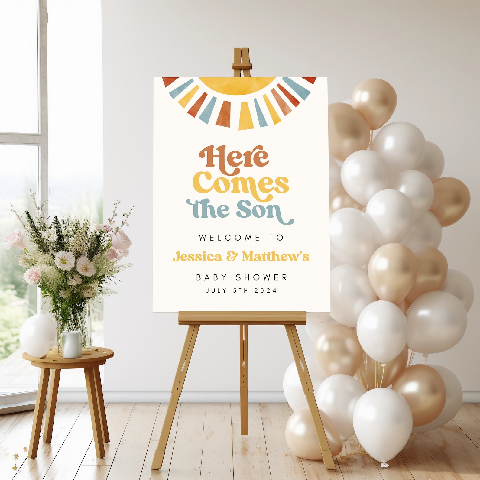 Here Comes the Son Baby Shower Sign - Sunshine Baby Shower Welcome Sign ...