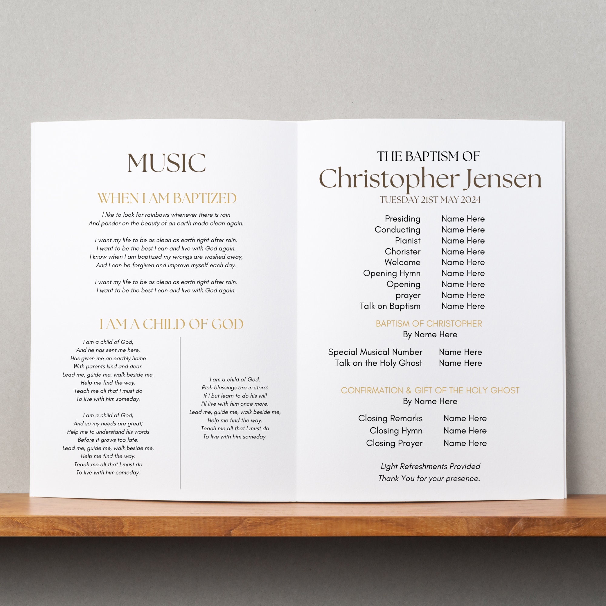 Minimalistic LDS Baptism Program Editable Template Instant Download ...