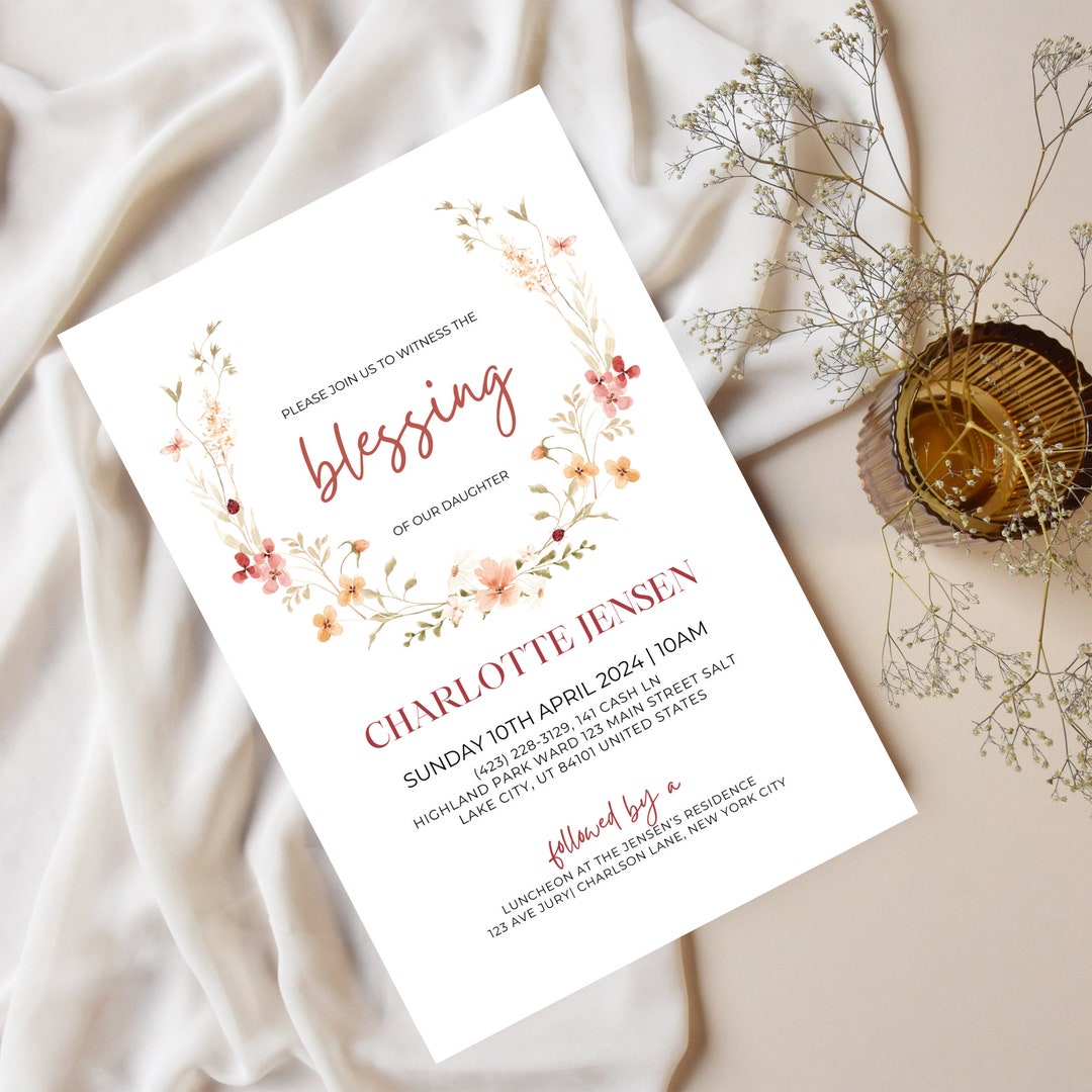 LDS Baby Blessing Invitation | Minimalistic Christening Invite Template ...