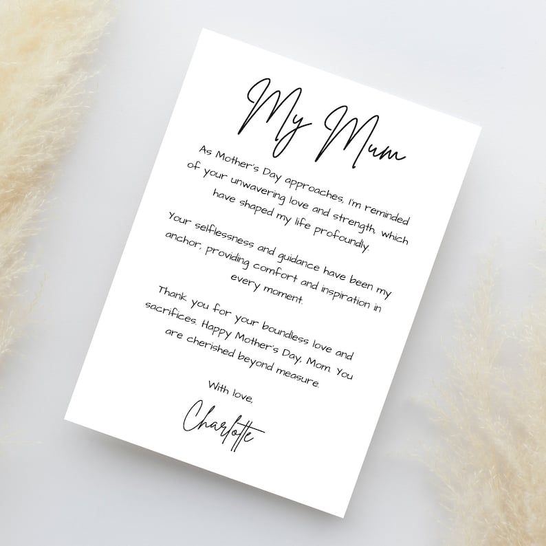 Mother's Day Minimalistic Card Letter Template, Mother-daughter Letter ...