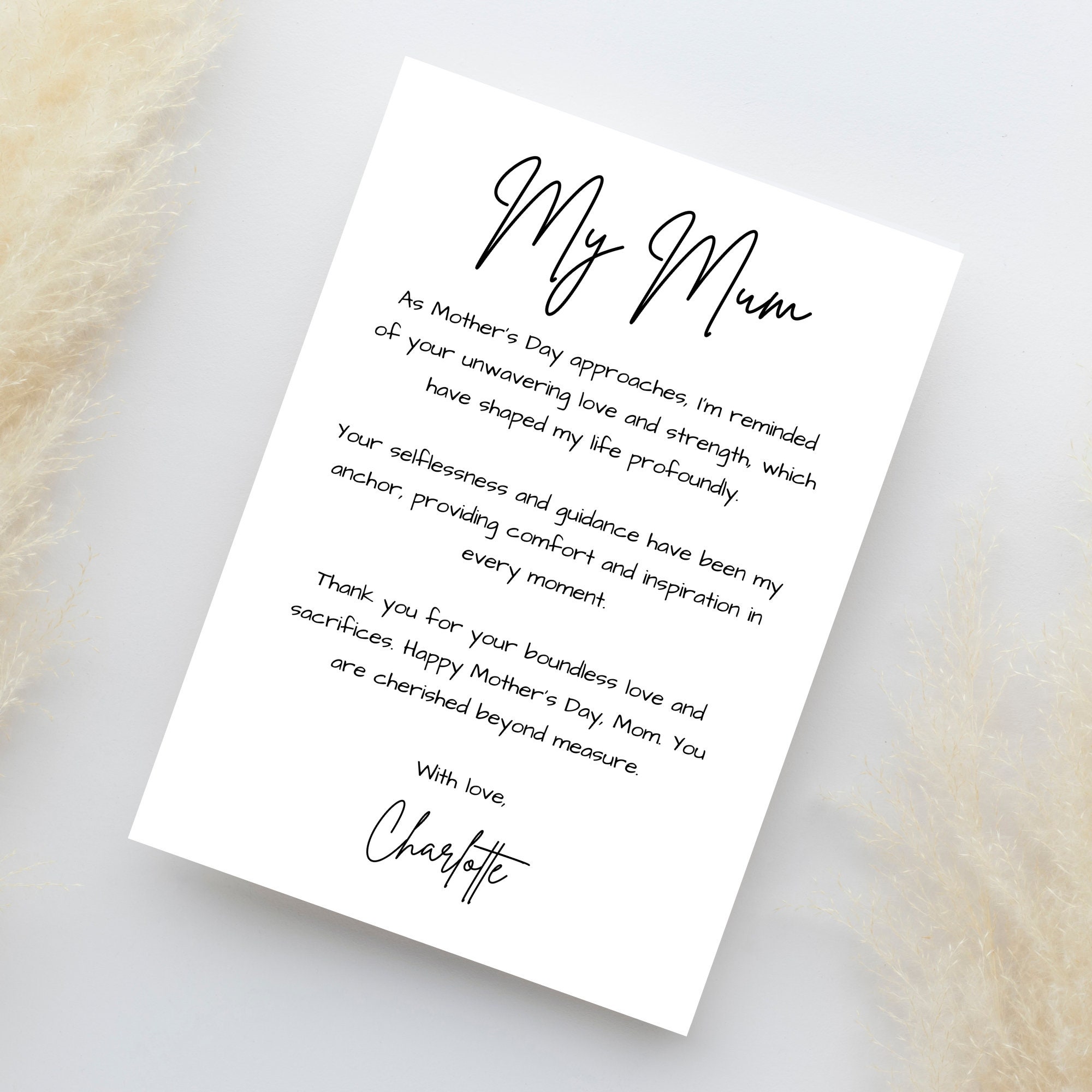 Mother's Day Minimalistic Card Letter Template, Mother-daughter Letter ...