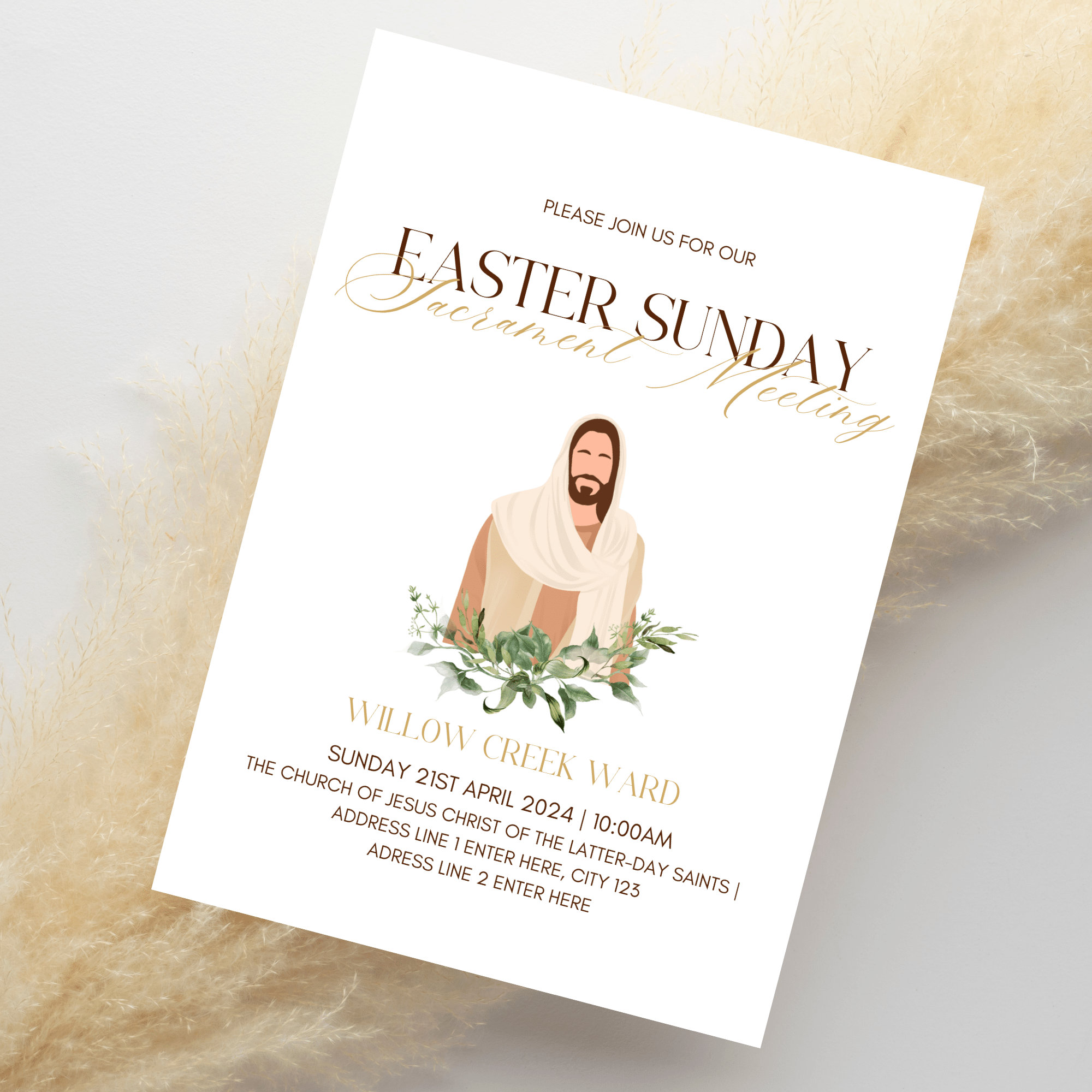 LDS Easter Sunday Sacrament Invitation Template - Minimalistic, He is ...