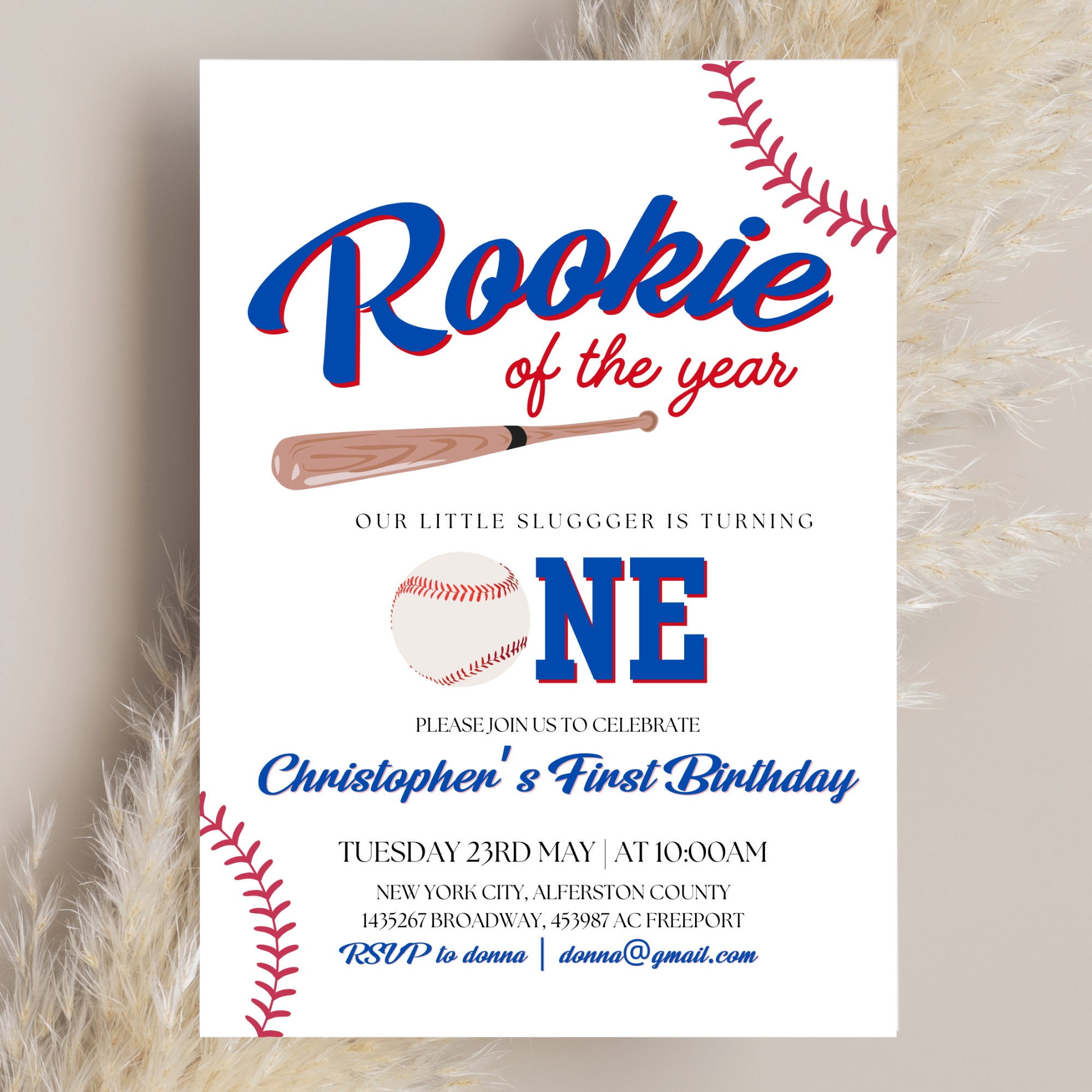 Rookie of the Year First Birthday Invite Boy Baseball Invite, First ...