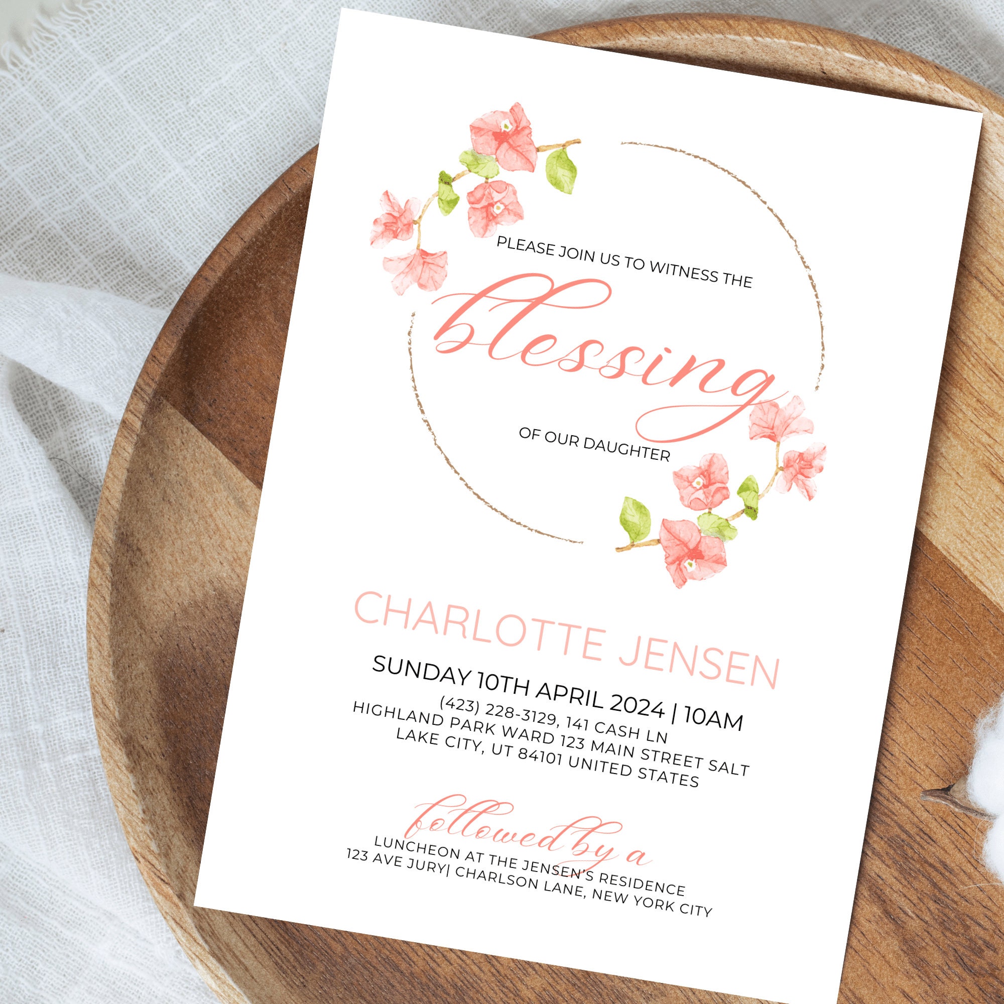 LDS Baby Blessing Invitation | Minimalistic Christening Invite Template ...