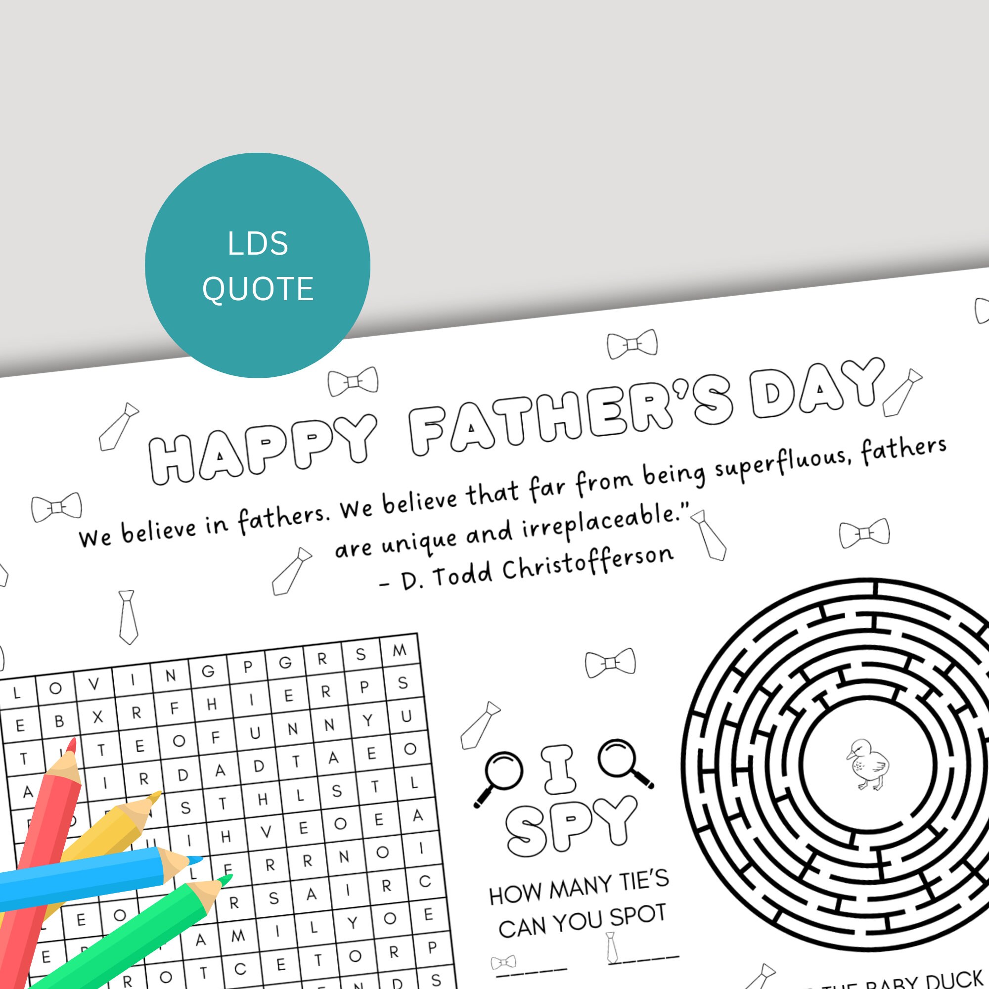LDS Primary Fathers Day Worksheet, Lds Activity Sheet, Instant Download ...