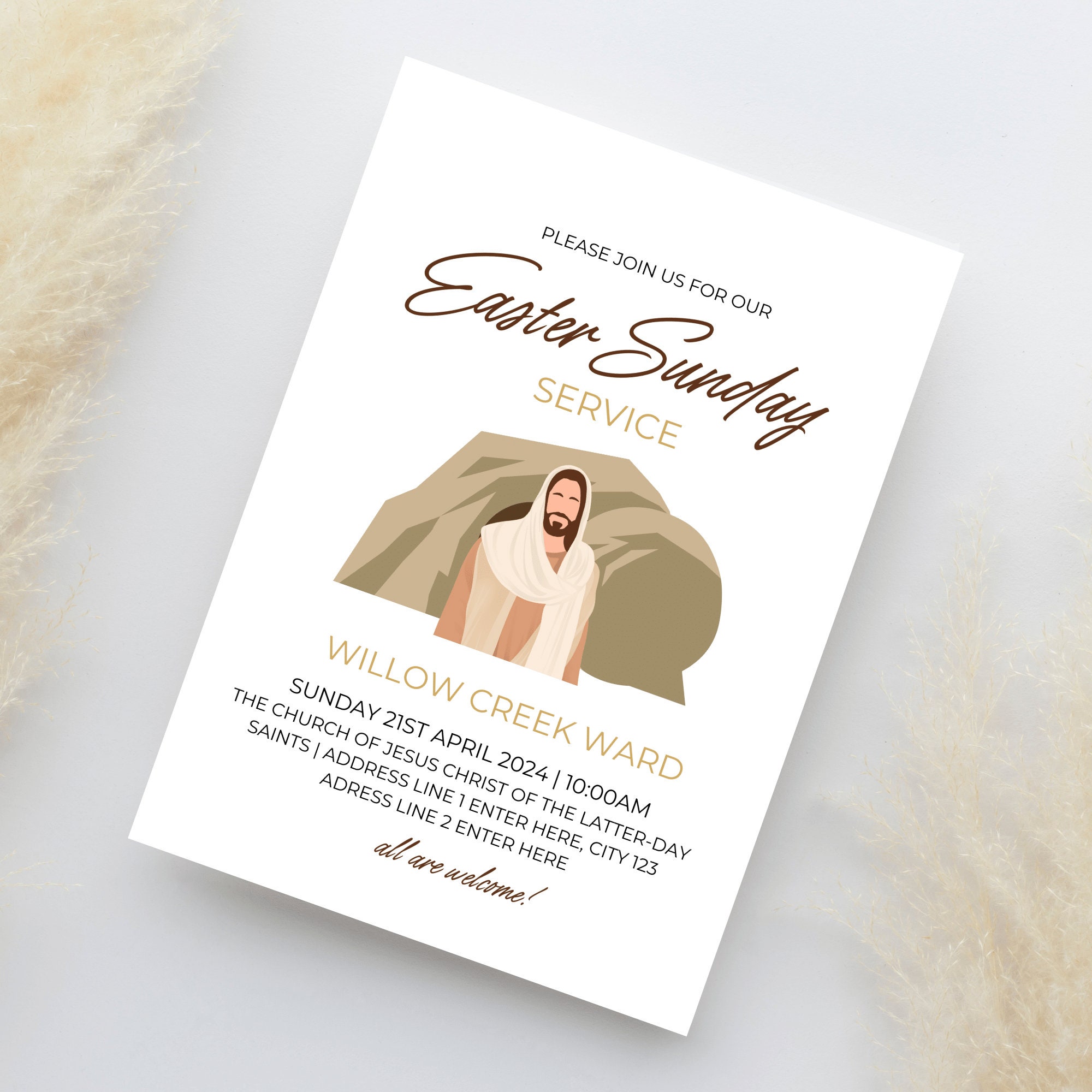 LDS Easter Sunday Service Invitation Template Minimalistic, He is Risen ...