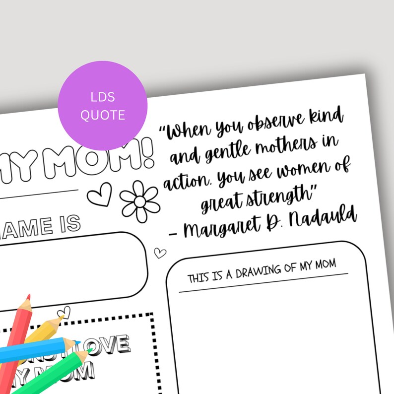 LDS Primary Mothers Day Worksheet, Lds Activity Sheet, Instant Download ...