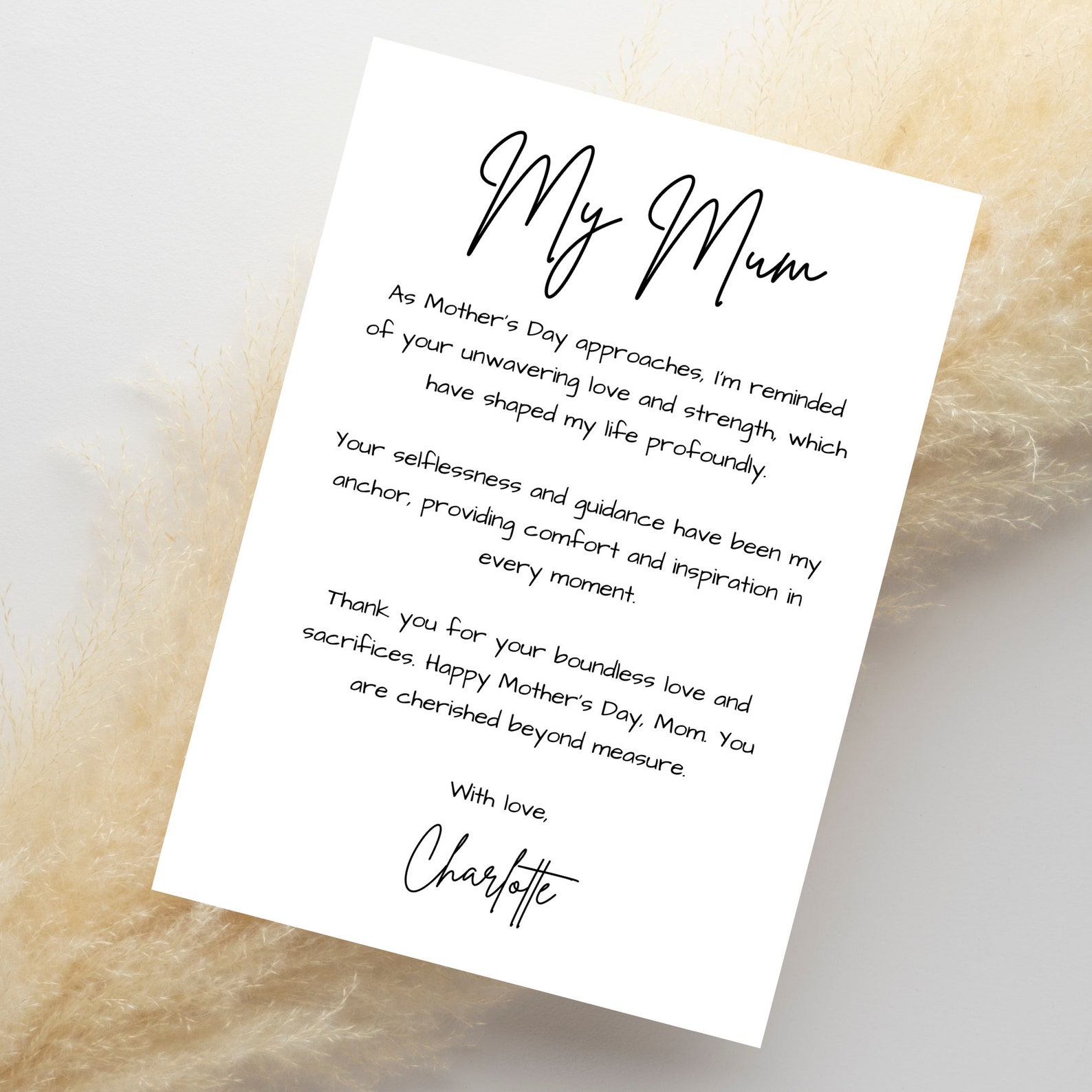 Mother's Day Minimalistic Card Letter Template, Mother-daughter Letter ...