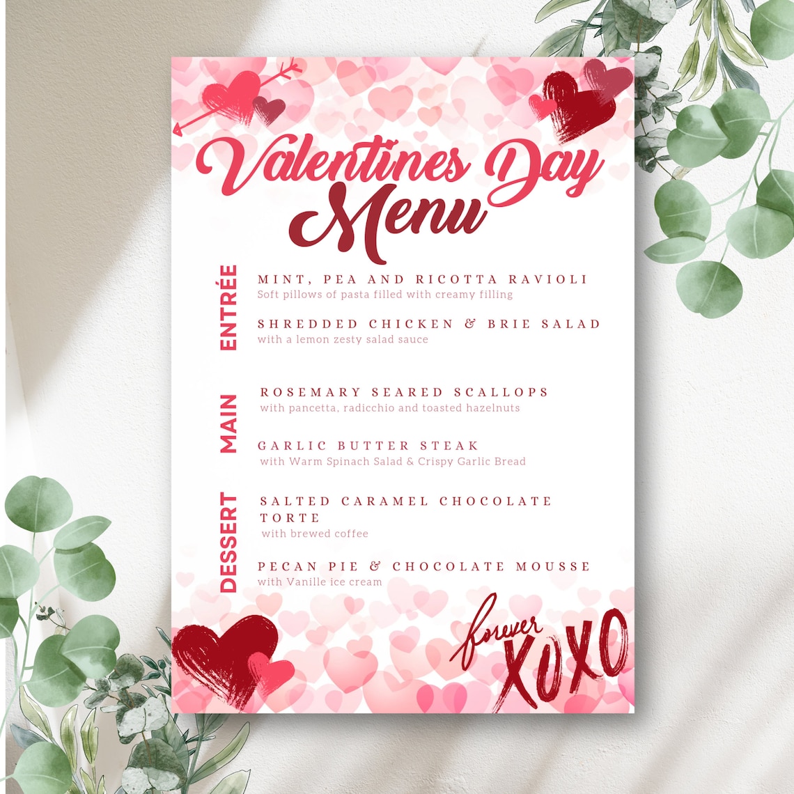 Valentines Menu Romantic Valentine's Day Menu Template Editable Canva ...